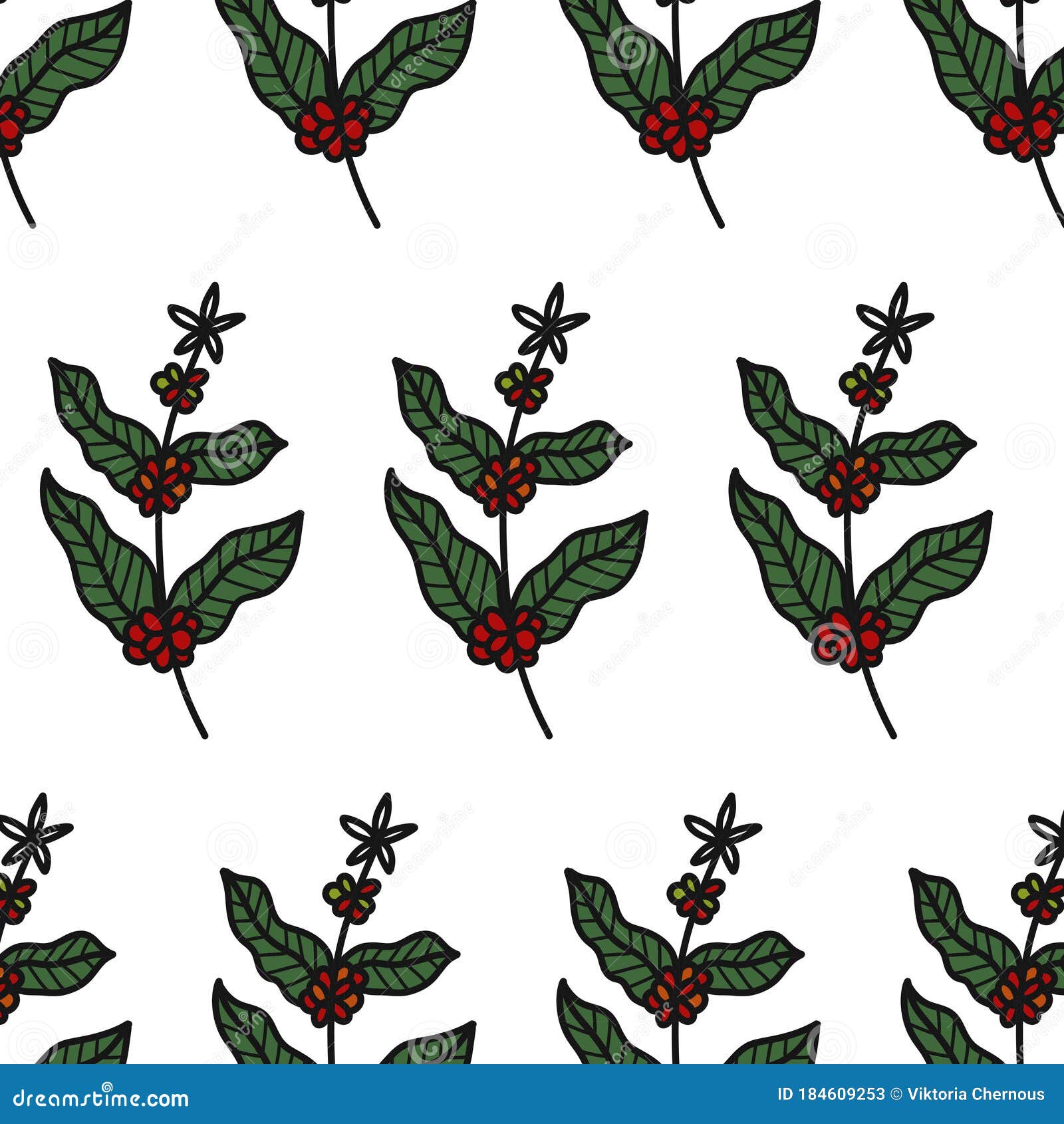 Coffee Tree Doodle Pattern, Vector Illustration Stock Illustration ...