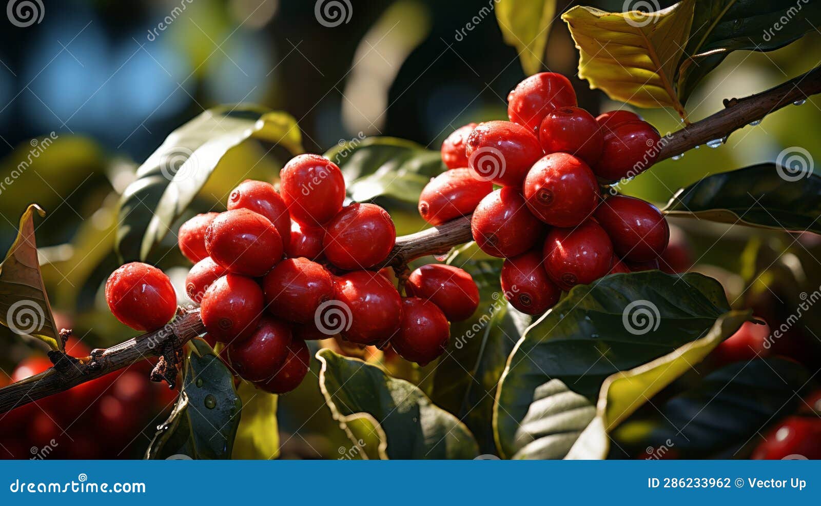 Coffee Tree with Fresh Red Coffee Beans on Coffee Plantat. Generative ...