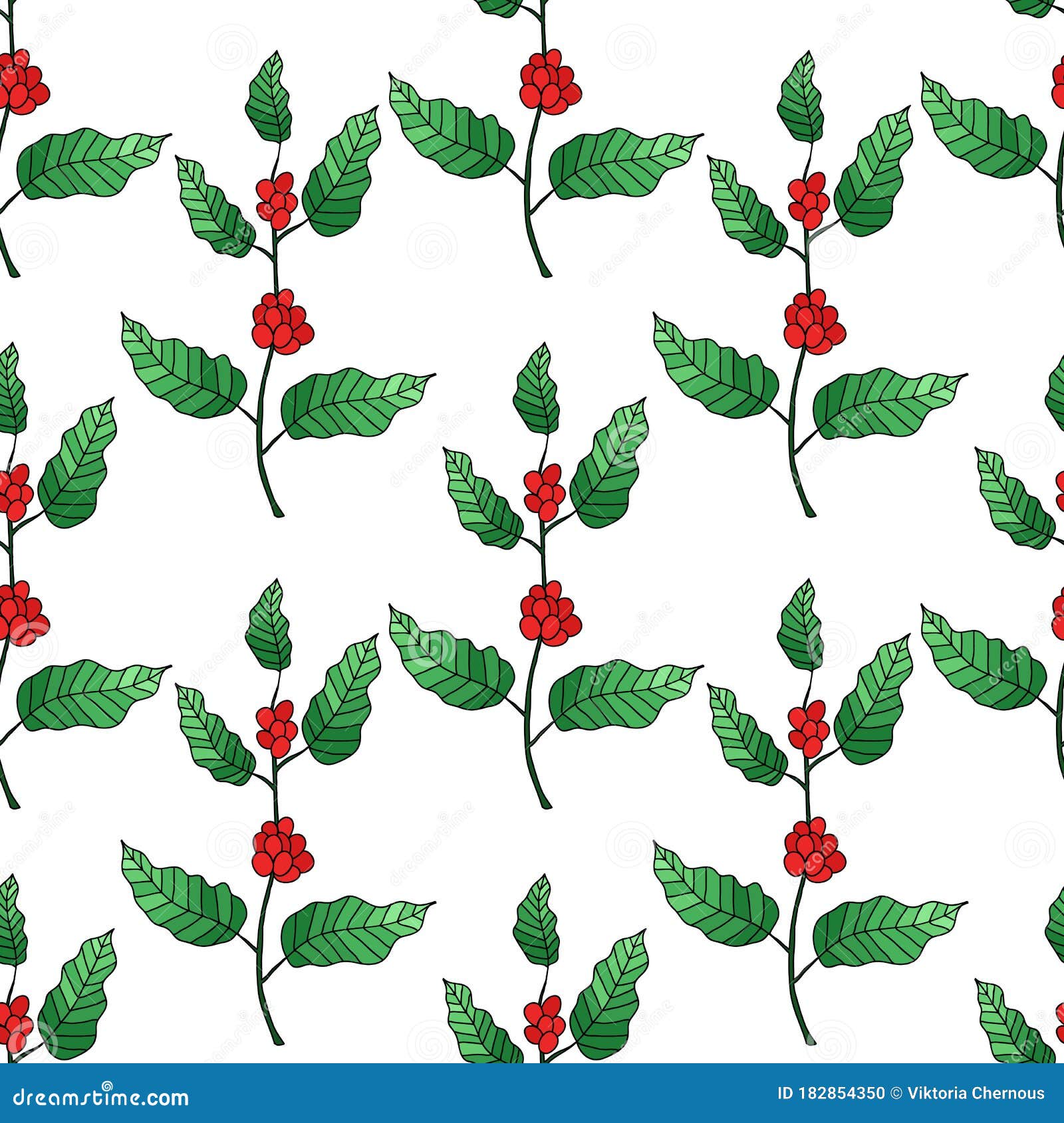 Coffee Tree Seamless Doodle Pattern Stock Illustration - Illustration ...