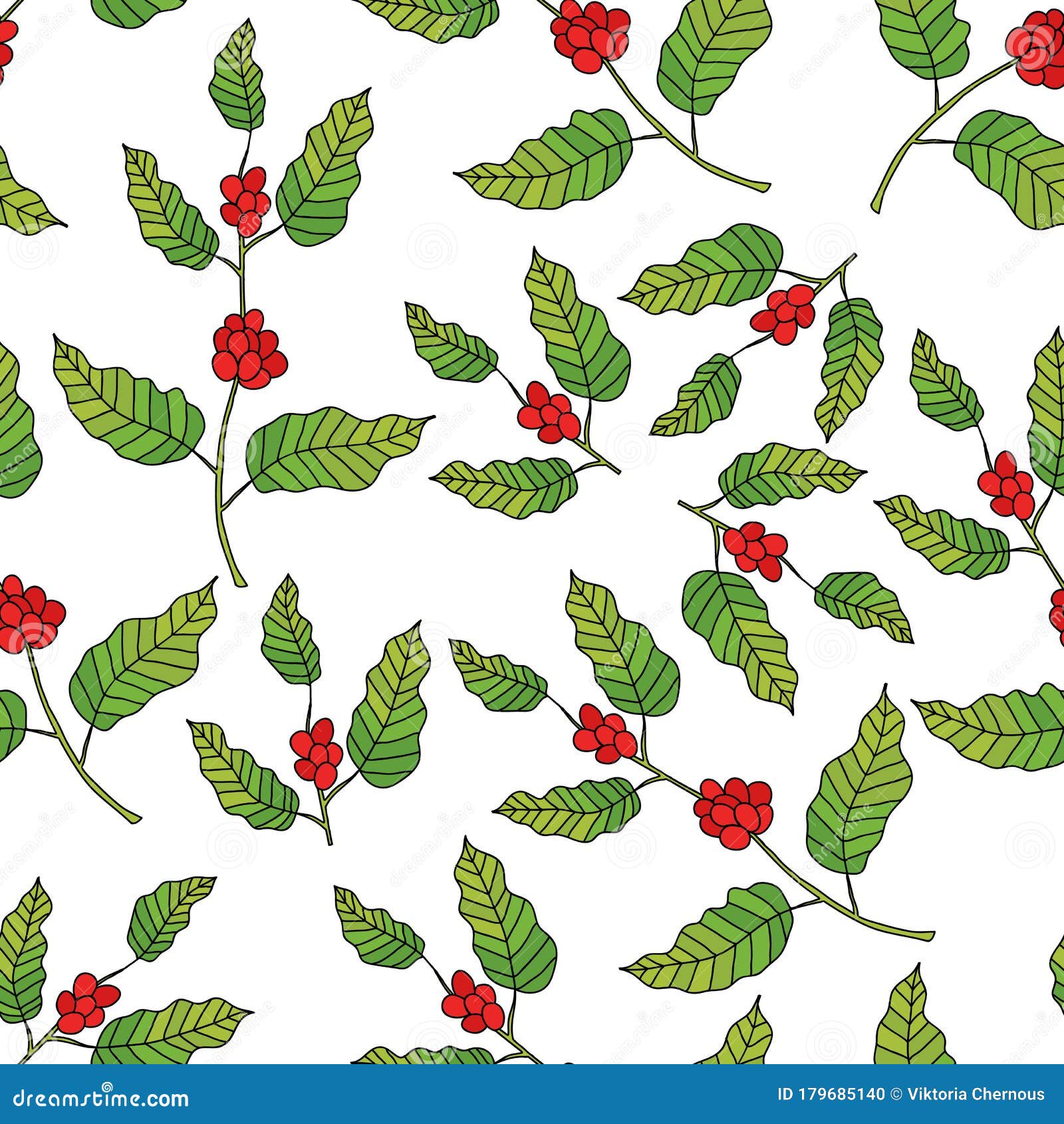 Coffee Tree Seamless Doodle Pattern Stock Illustration - Illustration ...
