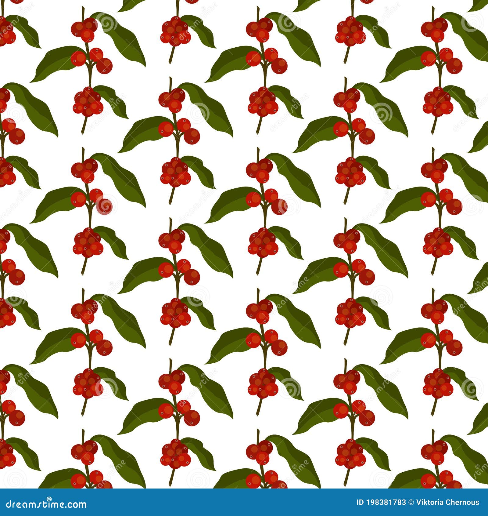 Coffee Tree Seamless Pattern, Vector Color Illustration Stock ...