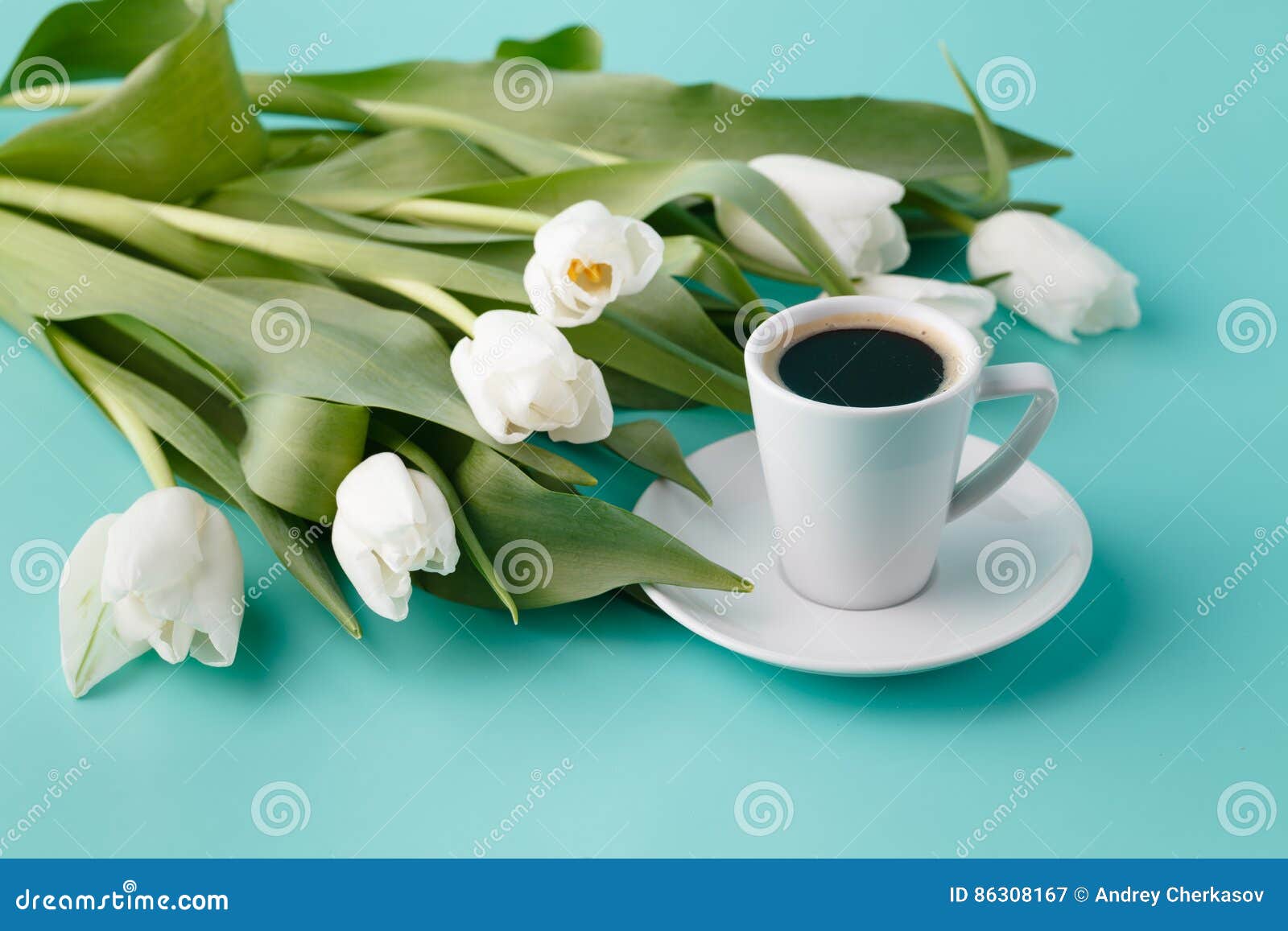 Coffee and tulips stock image. Image of green, coffee - 86308167