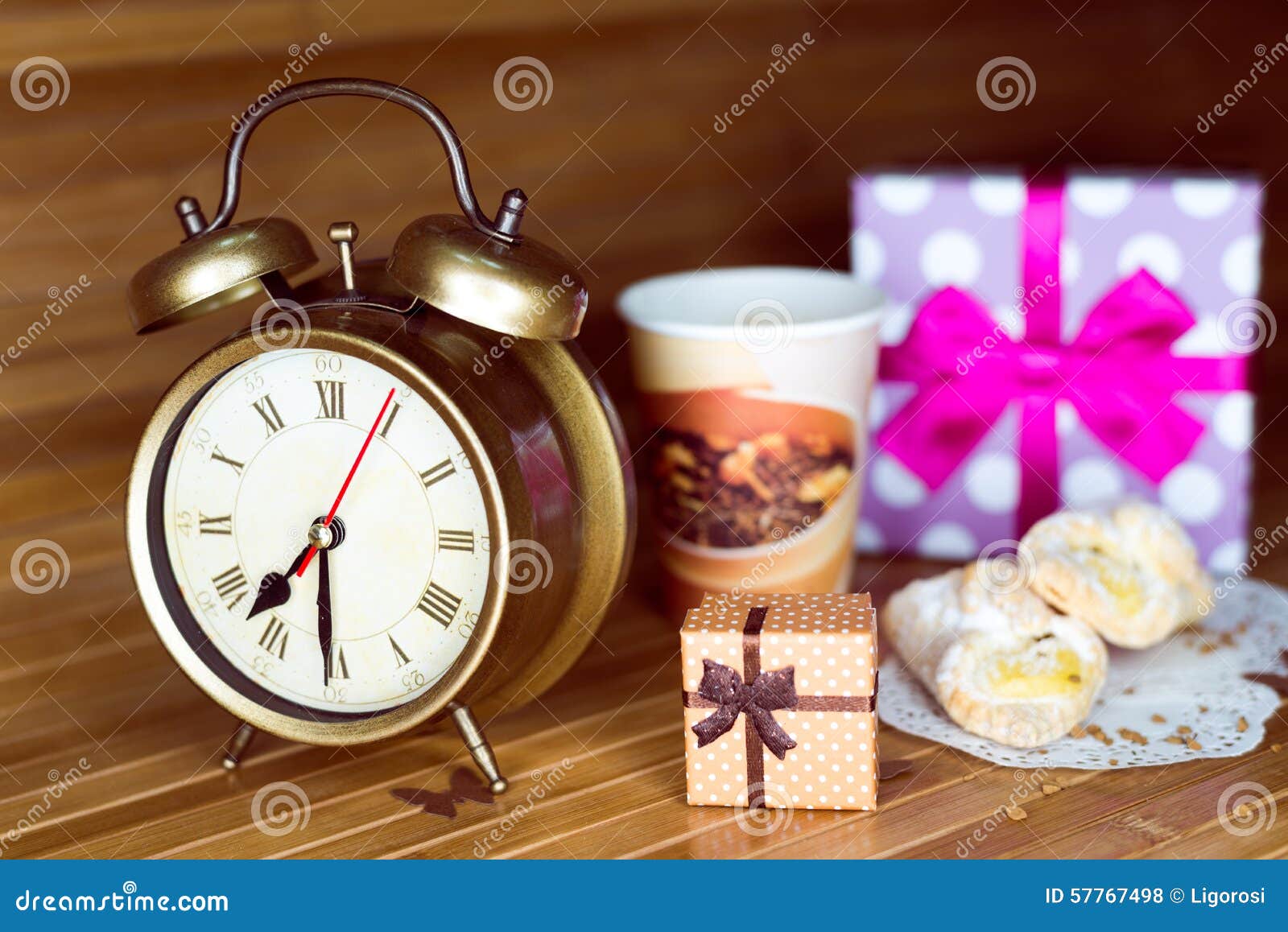 A Coffee, Two Pastries, Two Present Boxes and Stock Photo - Image of ...