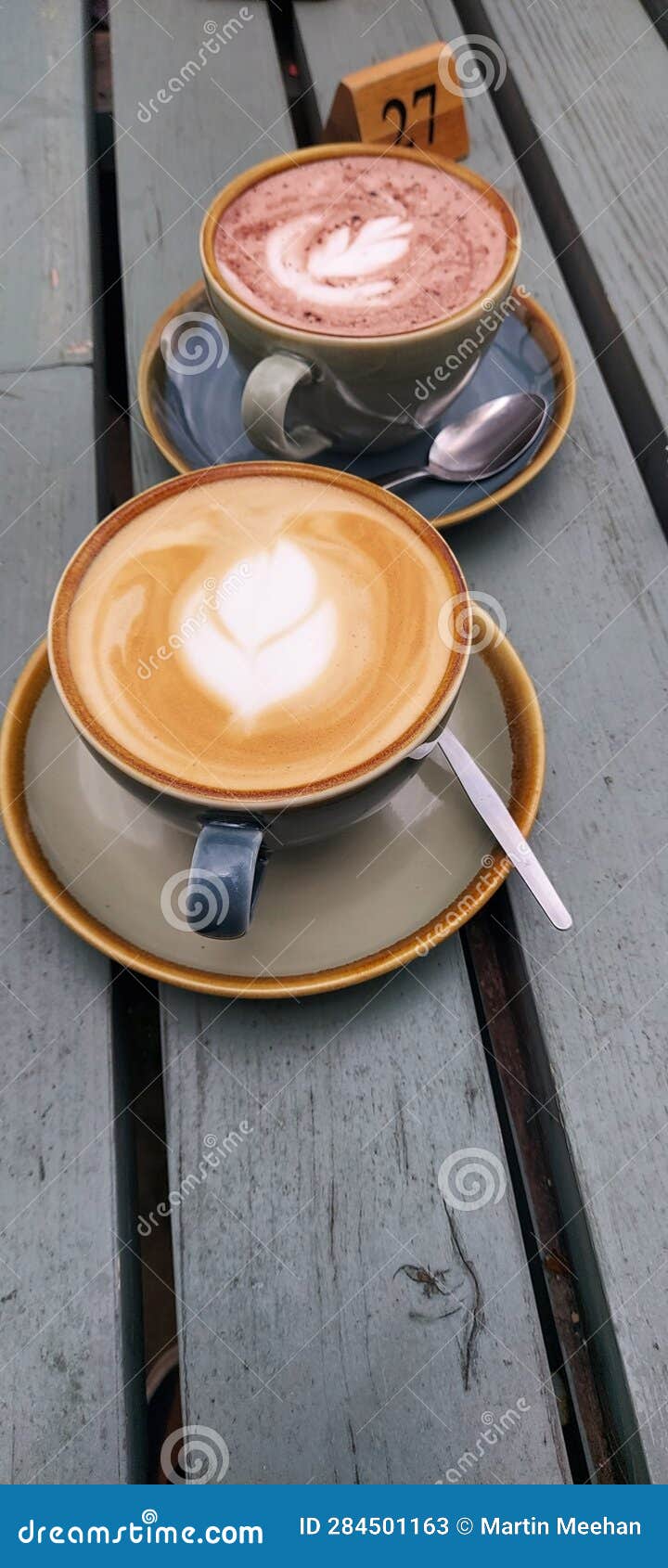 Coffee for Two on Picnic Table. Stock Image - Image of table, caffeine ...