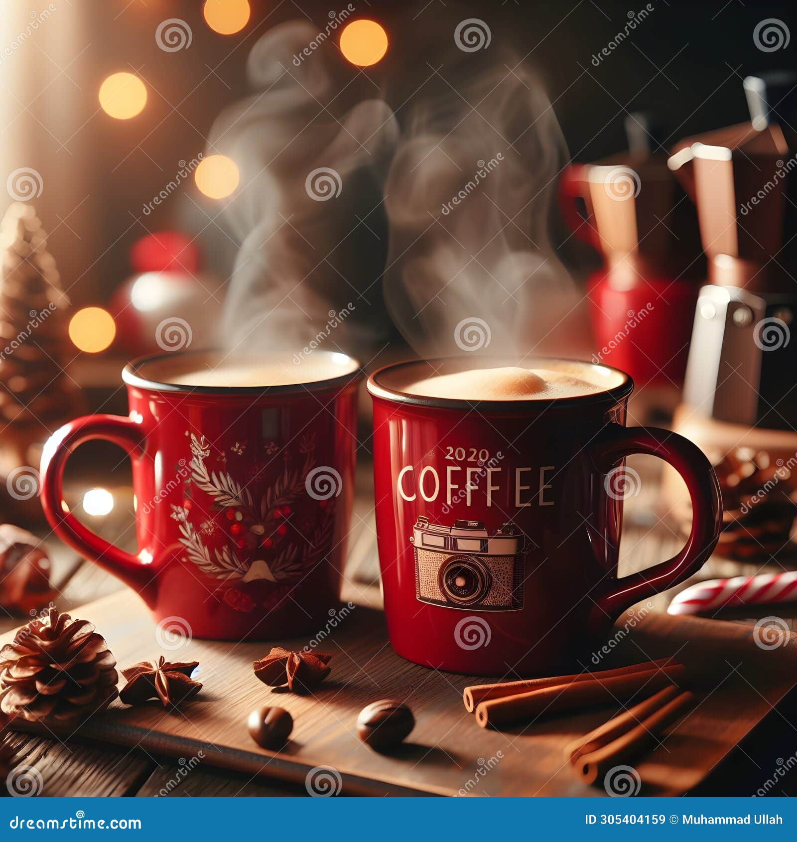 Coffee for Two: Red Mugs on a Table. Stock Image - Image of ceramic ...