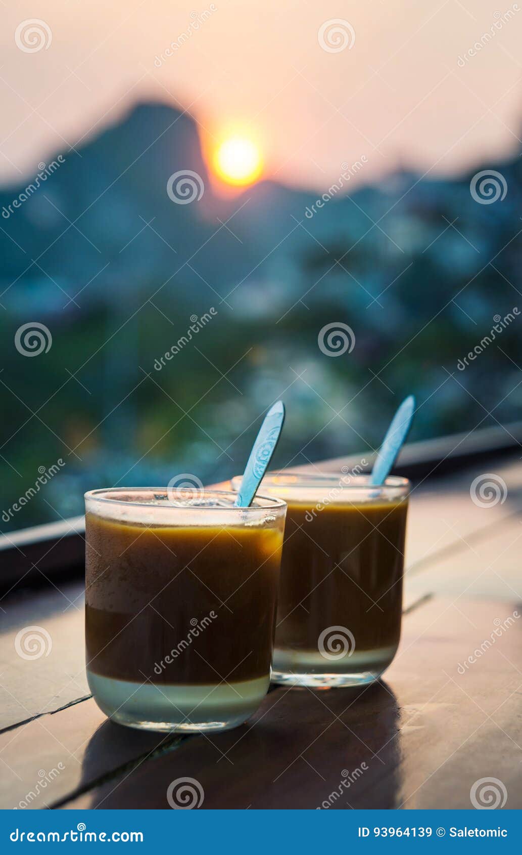Coffee for Two with Romantic Sunset Stock Image - Image of couple ...