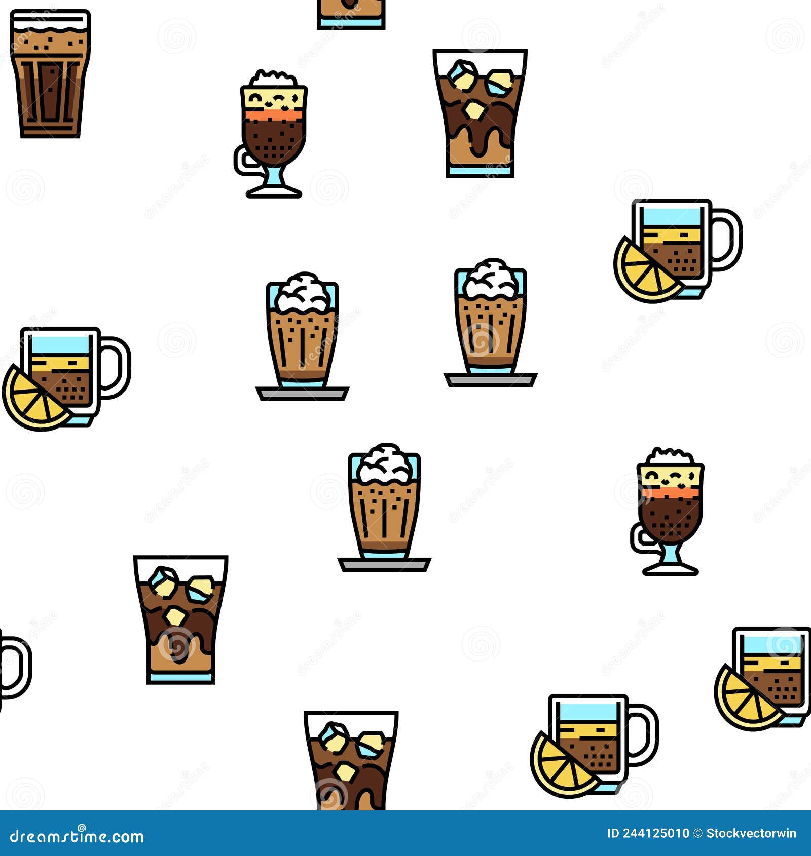 Coffee Types Energy Morning Drink Vector Seamless Pattern Stock Vector ...