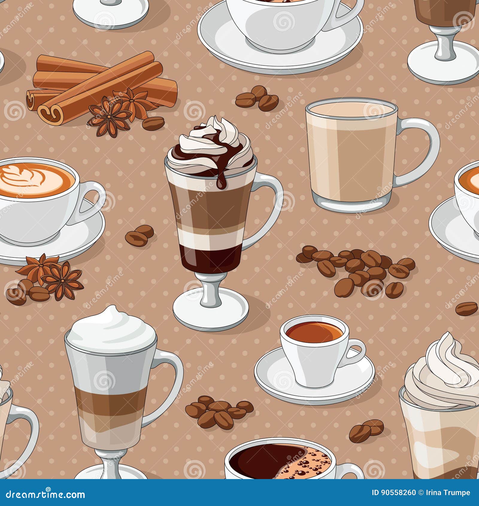 Coffee Types Seamless Pattern Stock Vector - Illustration of recipe ...