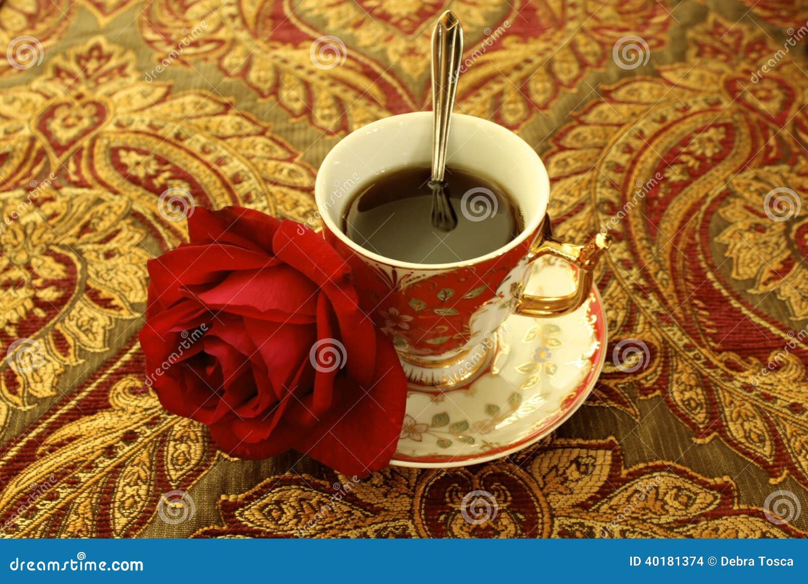 Coffee Victorian Cup Red Rose Stock Photo - Image of coffee, breakfast ...