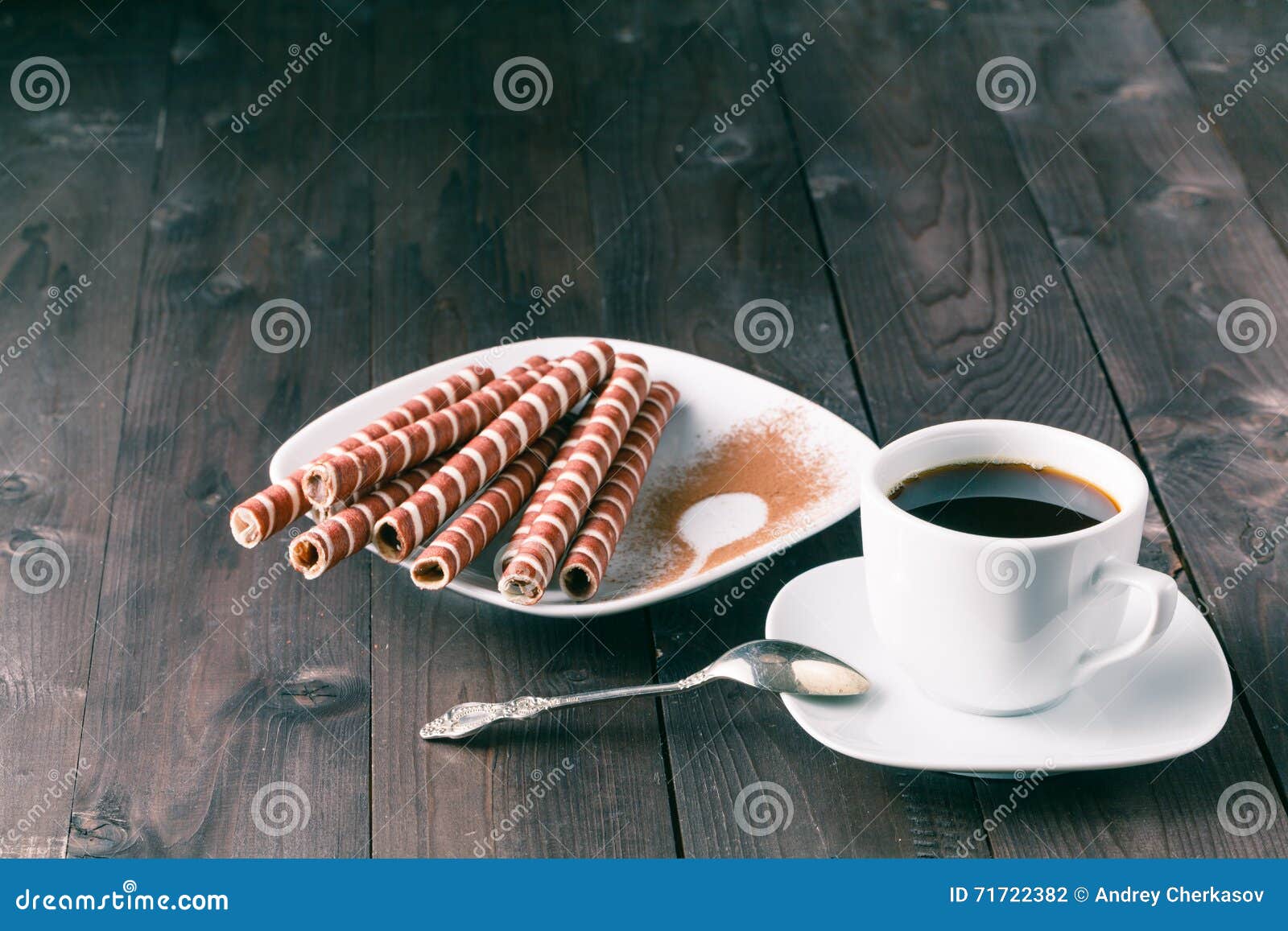 Coffee and Wafer Rolls on a Black Background Stock Photo - Image of ...