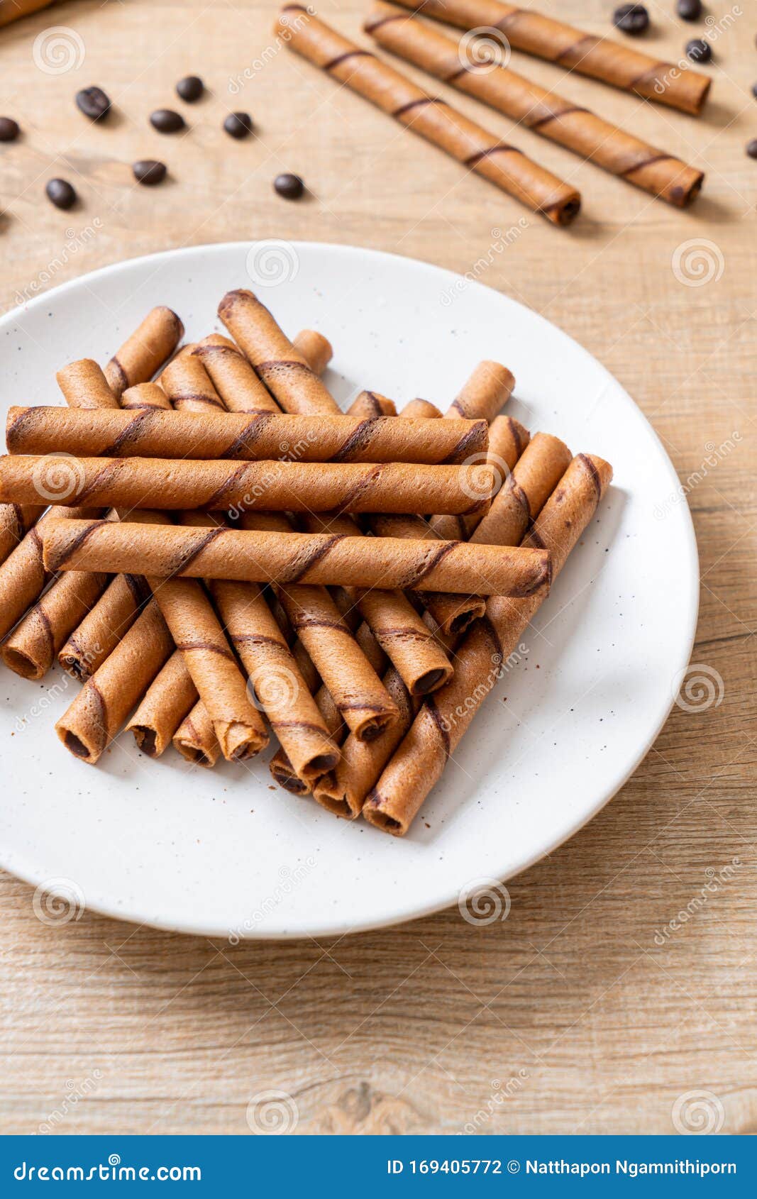 Coffee Wafer Stick Roll with Cream Stock Photo - Image of snack, cream ...