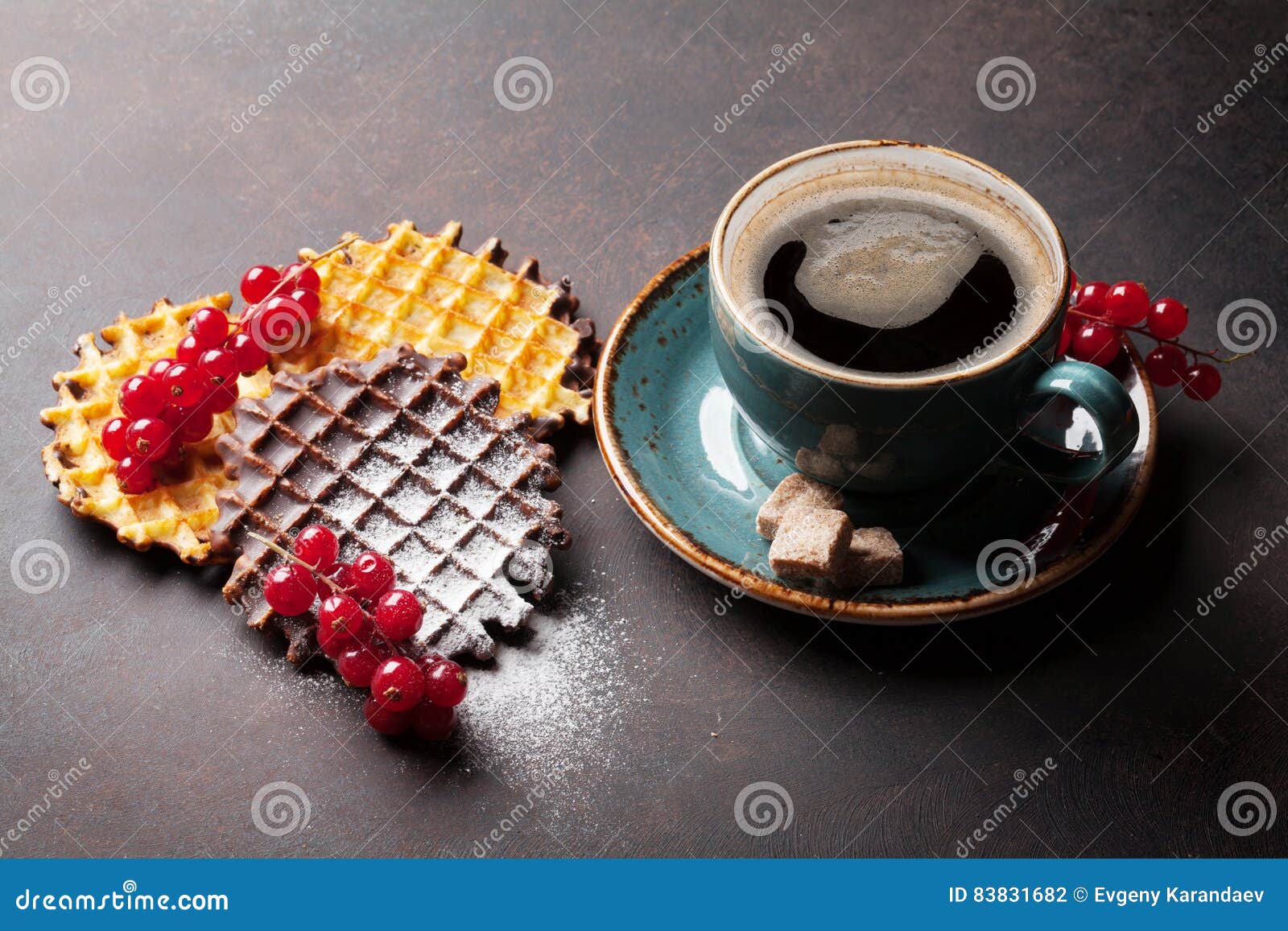 Coffee and Waffles with Berries Stock Photo - Image of snack, crispy ...