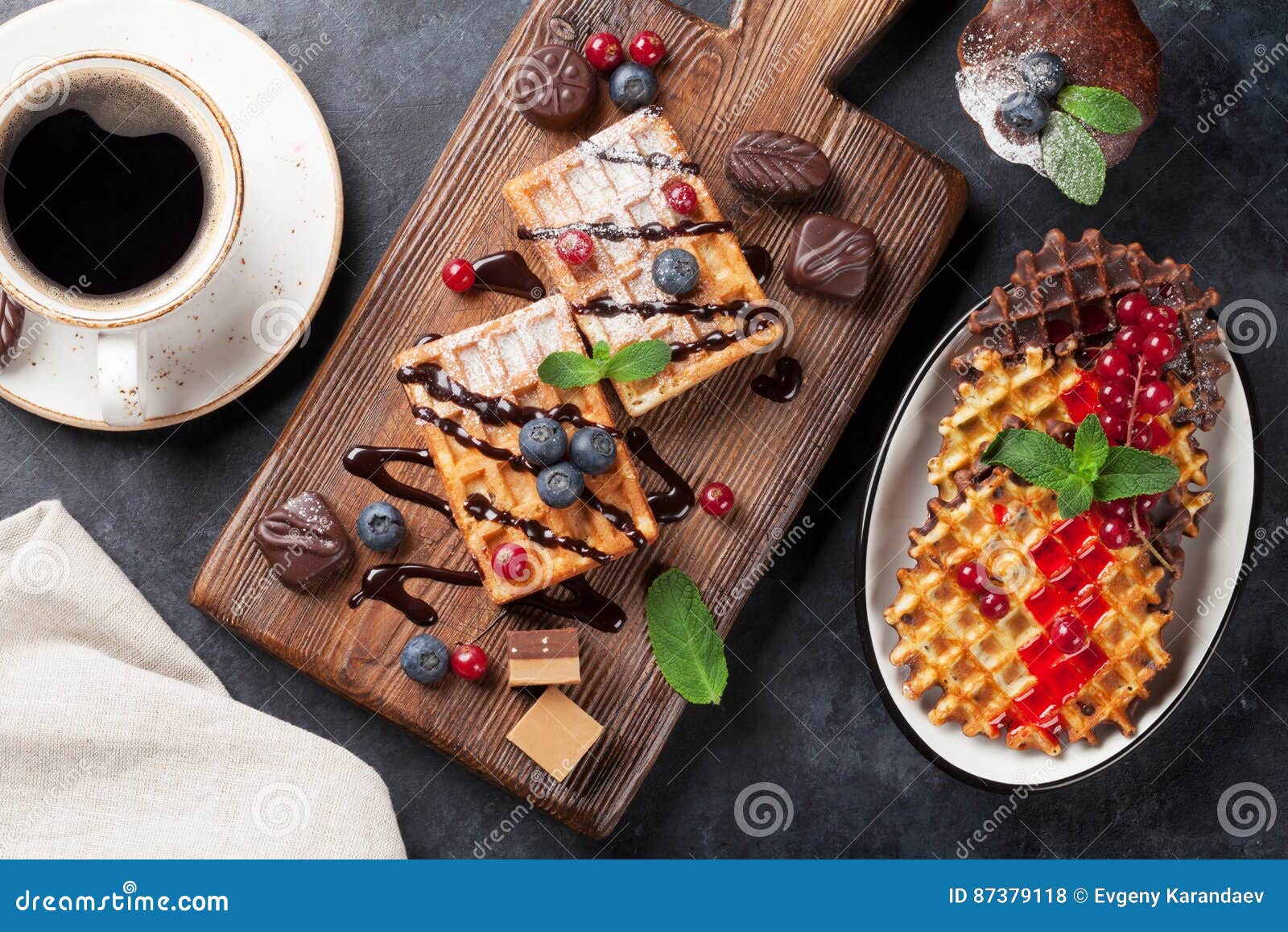 Coffee and Waffles with Berries Stock Photo - Image of meal, food: 87379118