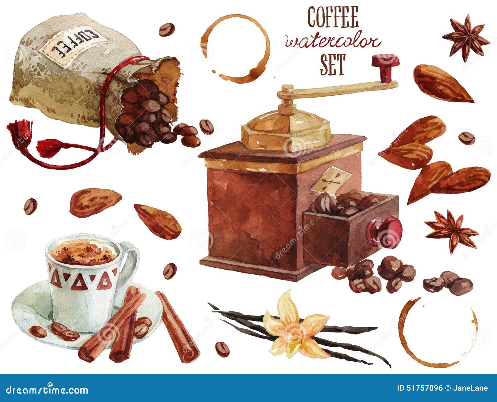 Coffee Watercolor Collection Stock Illustration - Illustration of retro ...