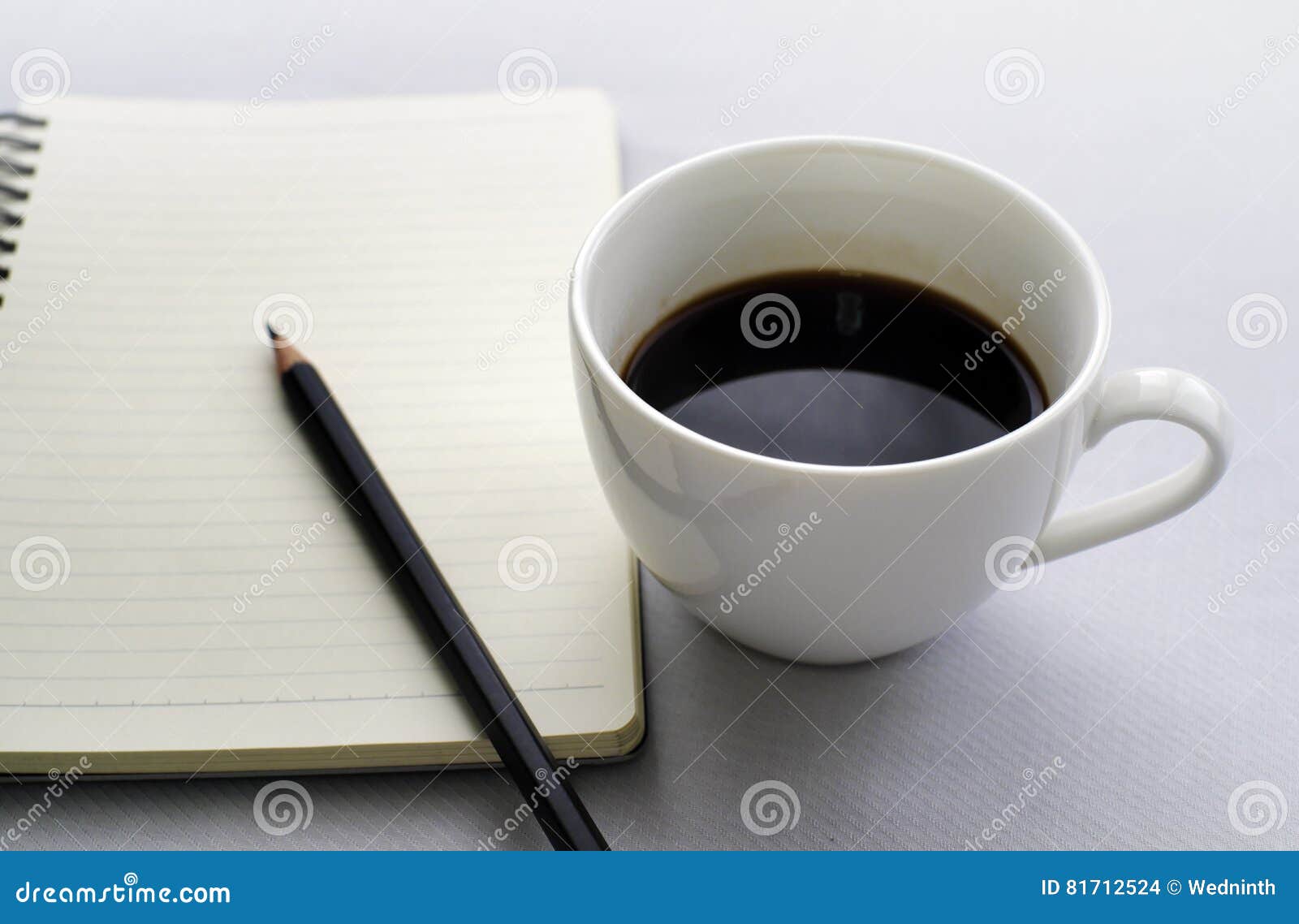 Coffee in White Cup with Journal Book and Pencil Stock Photo - Image of ...