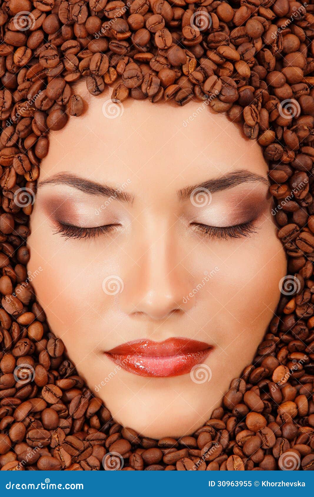 Beautiful Young Woman with Coffee Around Her Face Stock Image - Image ...