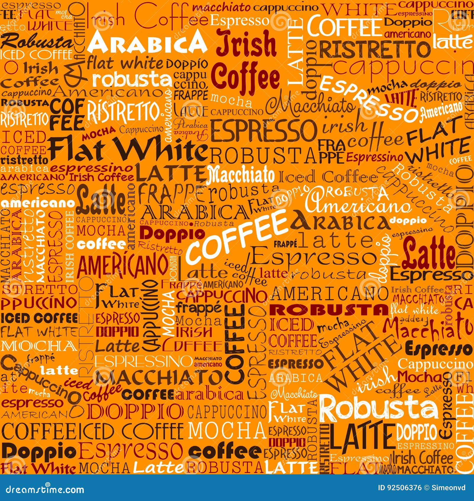 Coffee Words Seamless Background Tags Stock Vector - Illustration of ...
