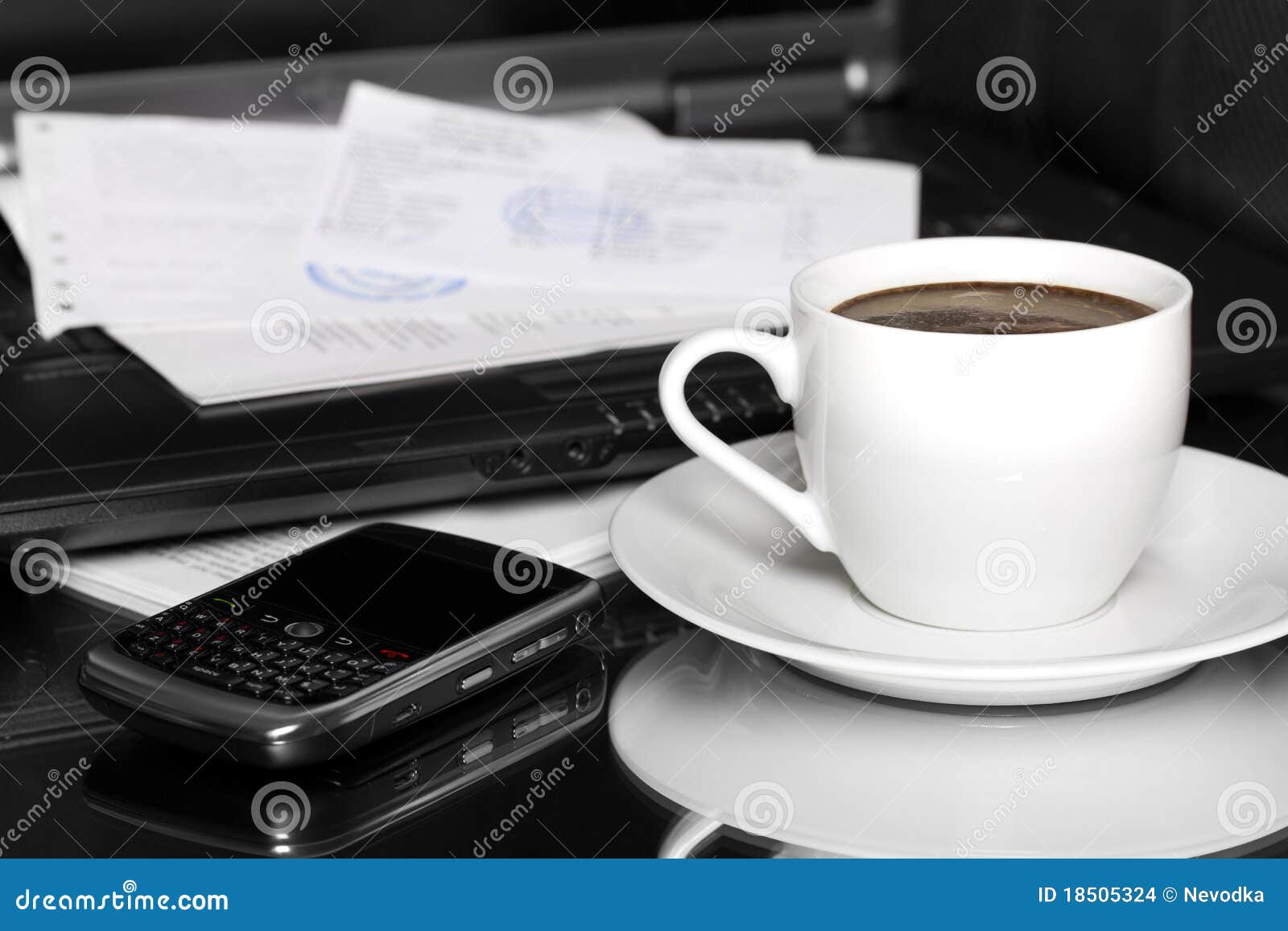 Coffee at work stock photo. Image of breakfast, desk - 18505324