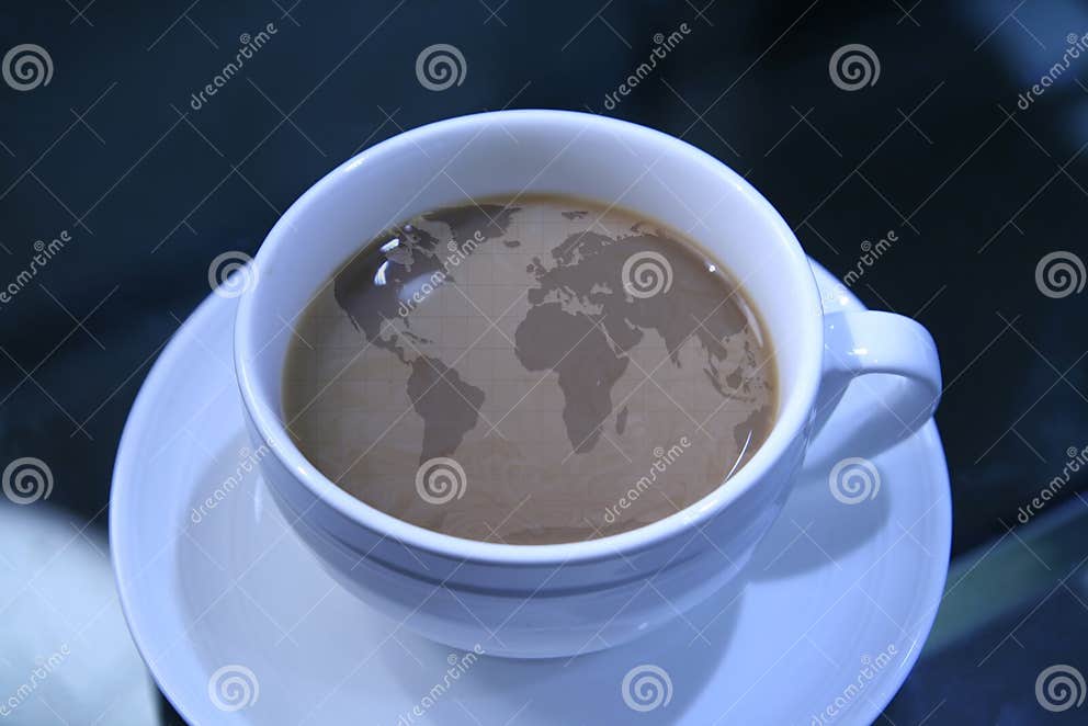 Coffee with world map stock photo. Image of drinks, brown - 15455844