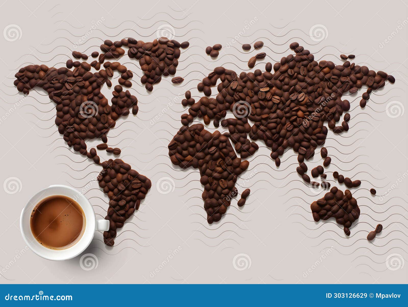 Coffee World Map with Coffee Cup Stock Illustration - Illustration of ...
