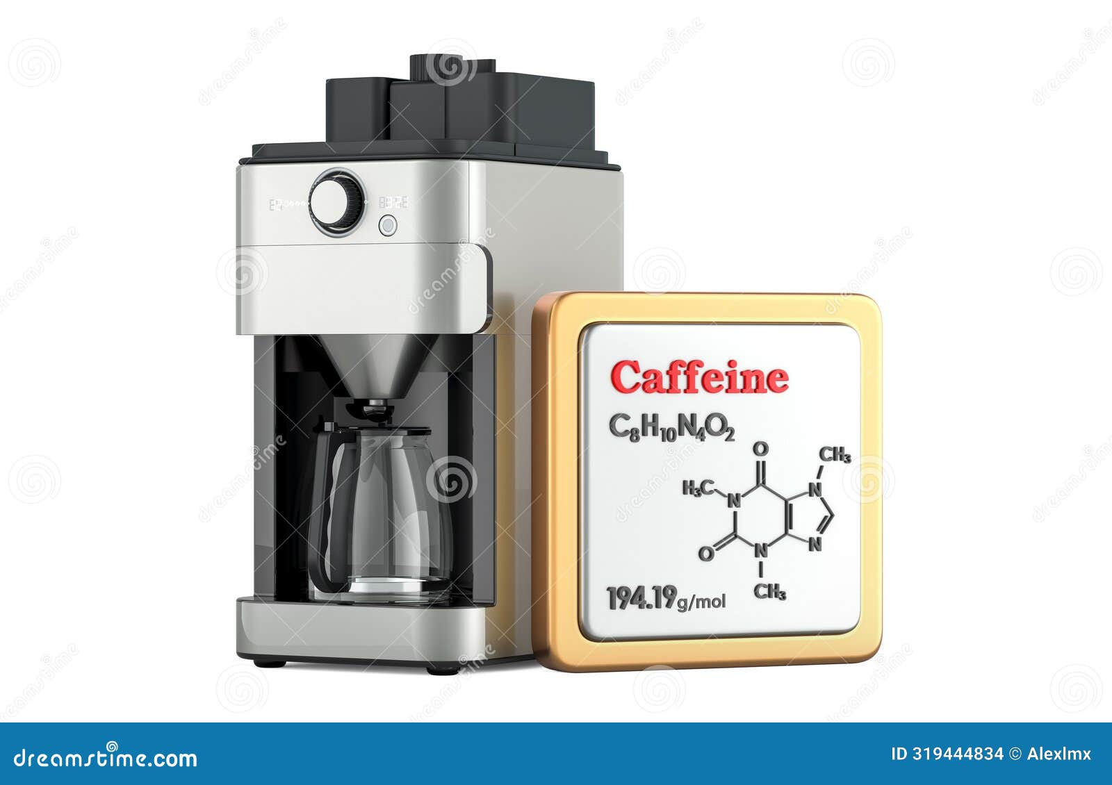 Coffeemaker And Caffeine Icon With Chemical Formula, Molecular ...