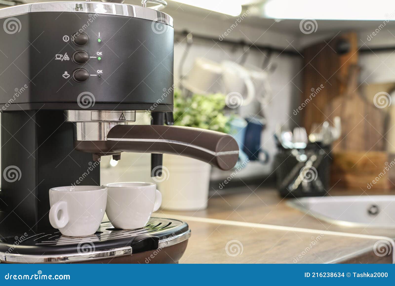 Coffeemaker in Interior of Modern Kitchen Stock Photo - Image of sink ...