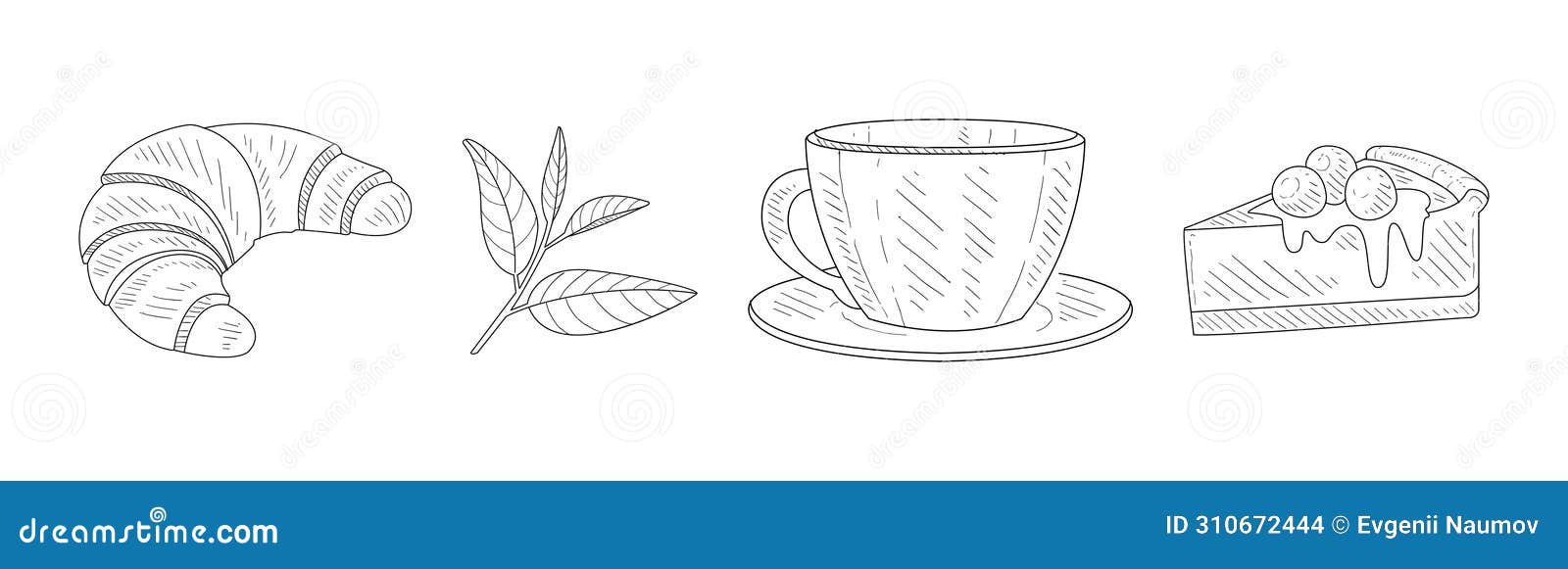 Coffeeshop Linear Object And Item Drawing Vector Set | CartoonDealer ...