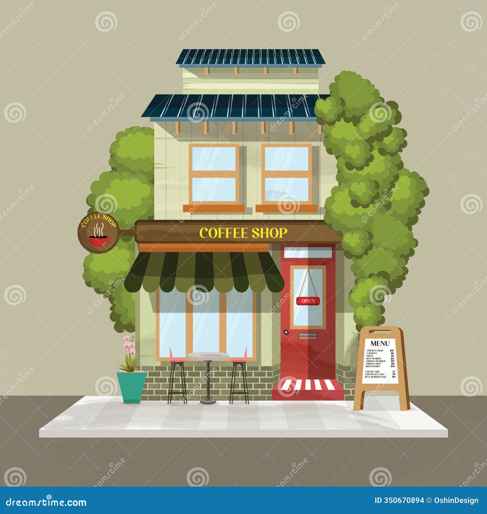 Coffeeshop Storefronts Illustration Stock Illustration - Illustration ...