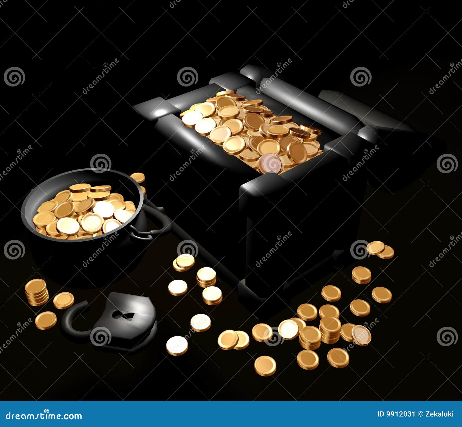 Coffer with golden stock illustration. Illustration of fortune - 9912031