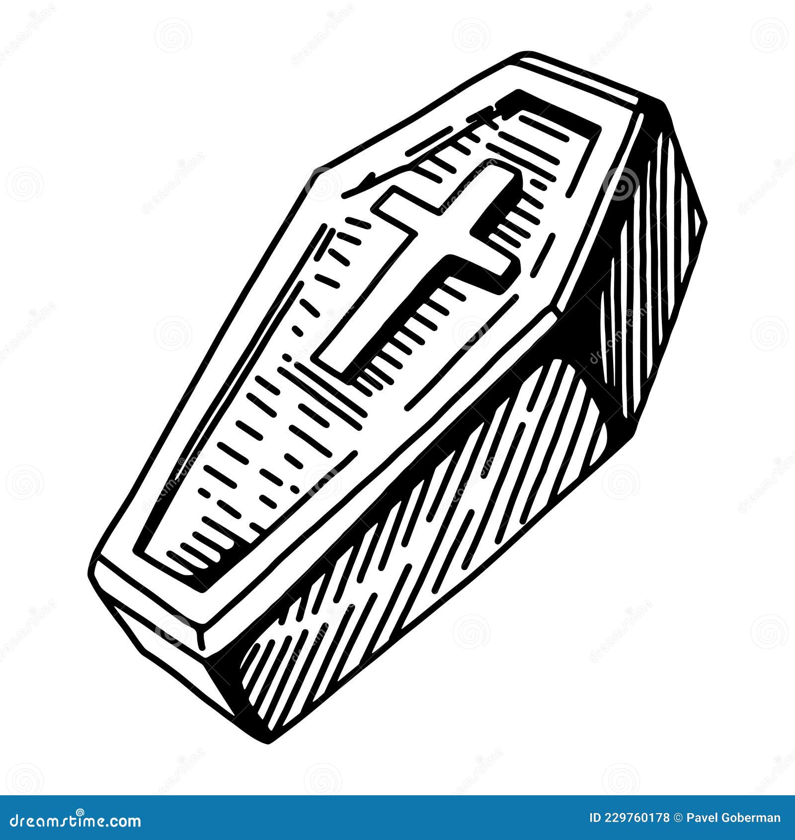 Coffin with Cross Isolated on White. Hand Drawing Sketch Vector ...