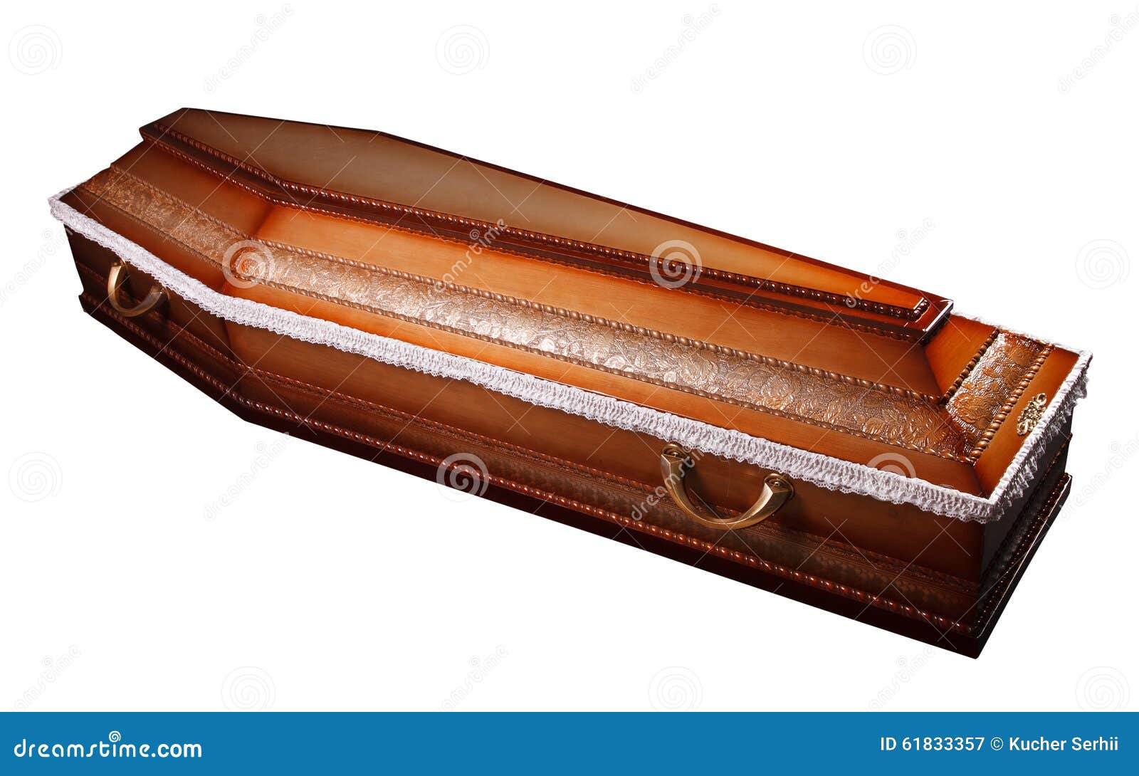 Ornate Mahogany Coffin Casket With Brass Handles Stock Photography ...