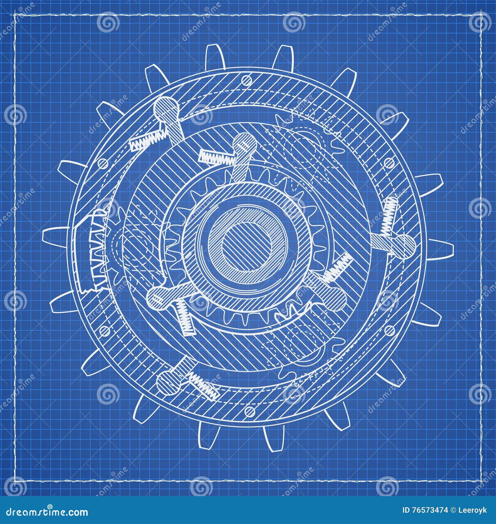 Cog Blueprint Stylized Draft Vector Illustration | CartoonDealer.com ...