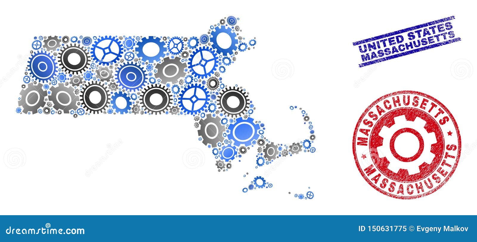 Cog Collage Vector Massachusetts State Map and Grunge Stamps Stock ...