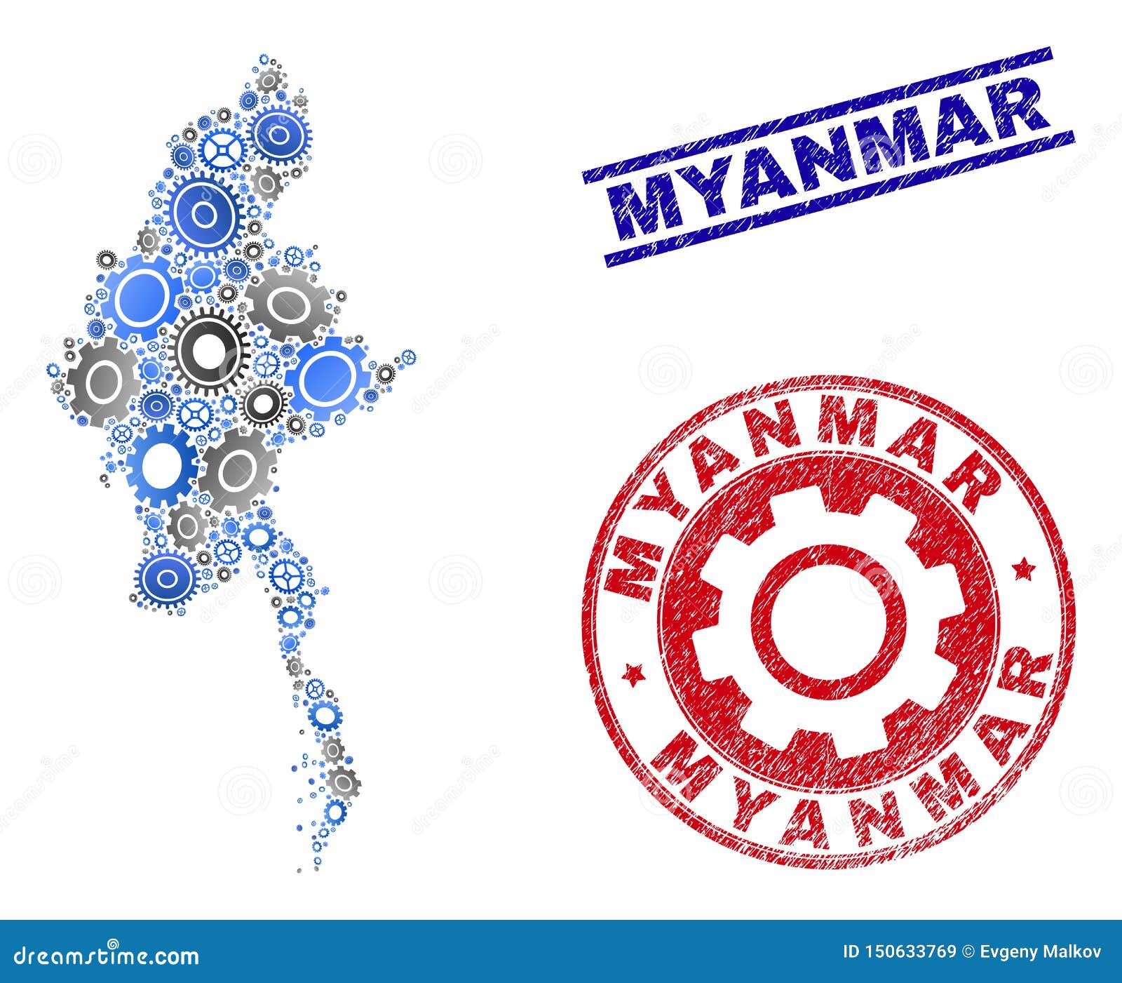 Cog Collage Vector Myanmar Map and Grunge Seals Stock Vector ...