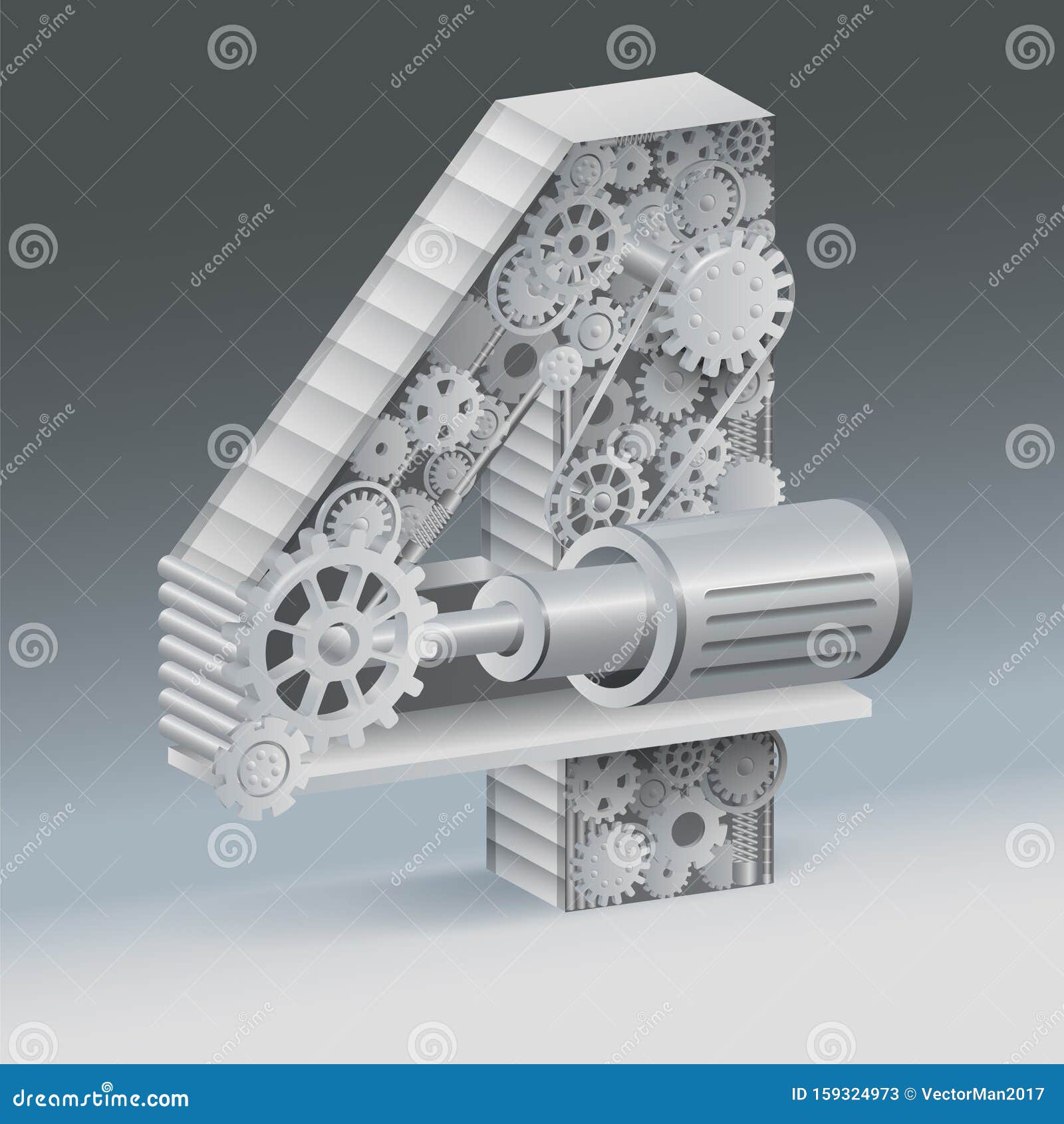 Cog Four Numbers Represent the Industry. Stock Vector - Illustration of ...