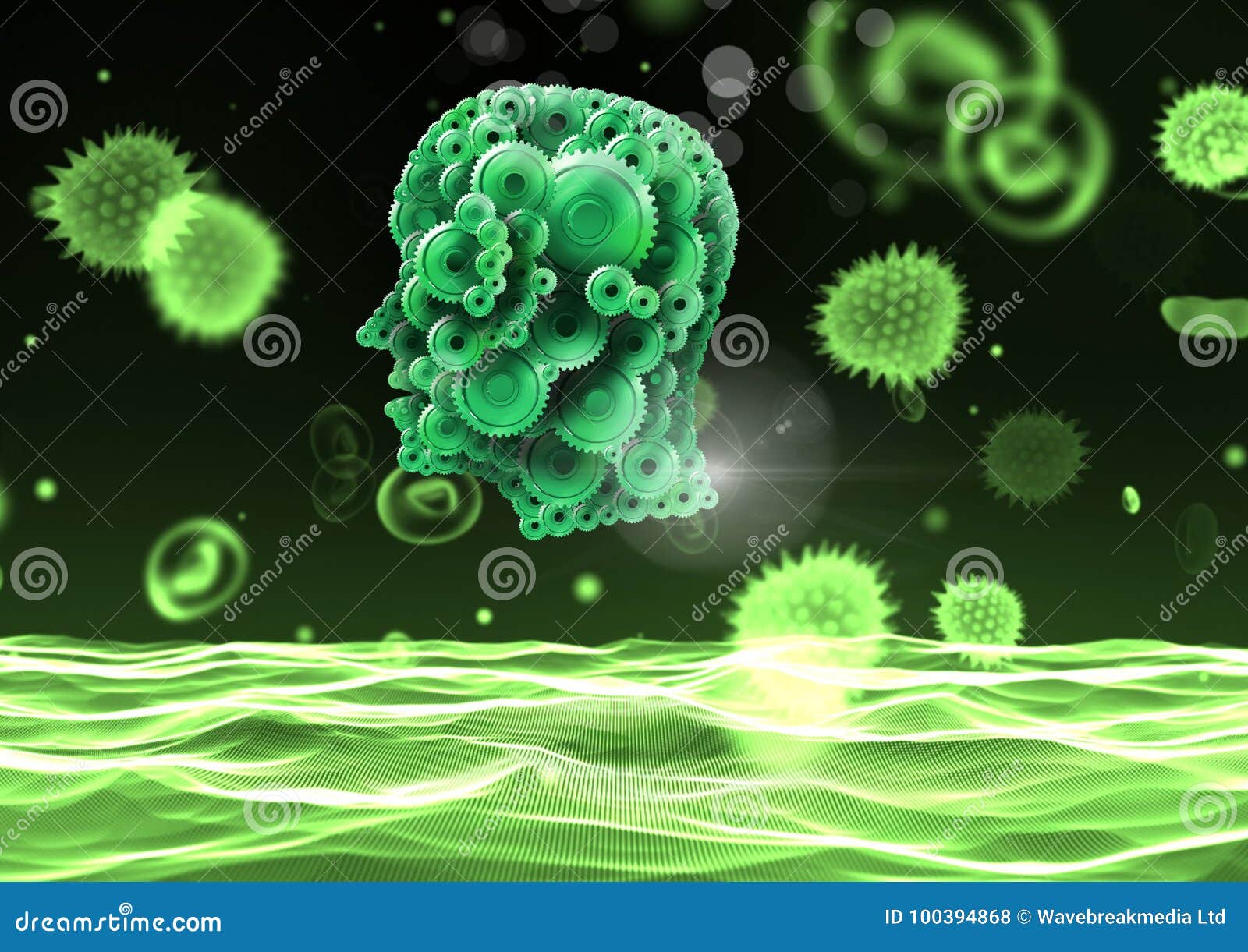 Cog Head With Biology Microscopic Particles Stock Photo | CartoonDealer ...