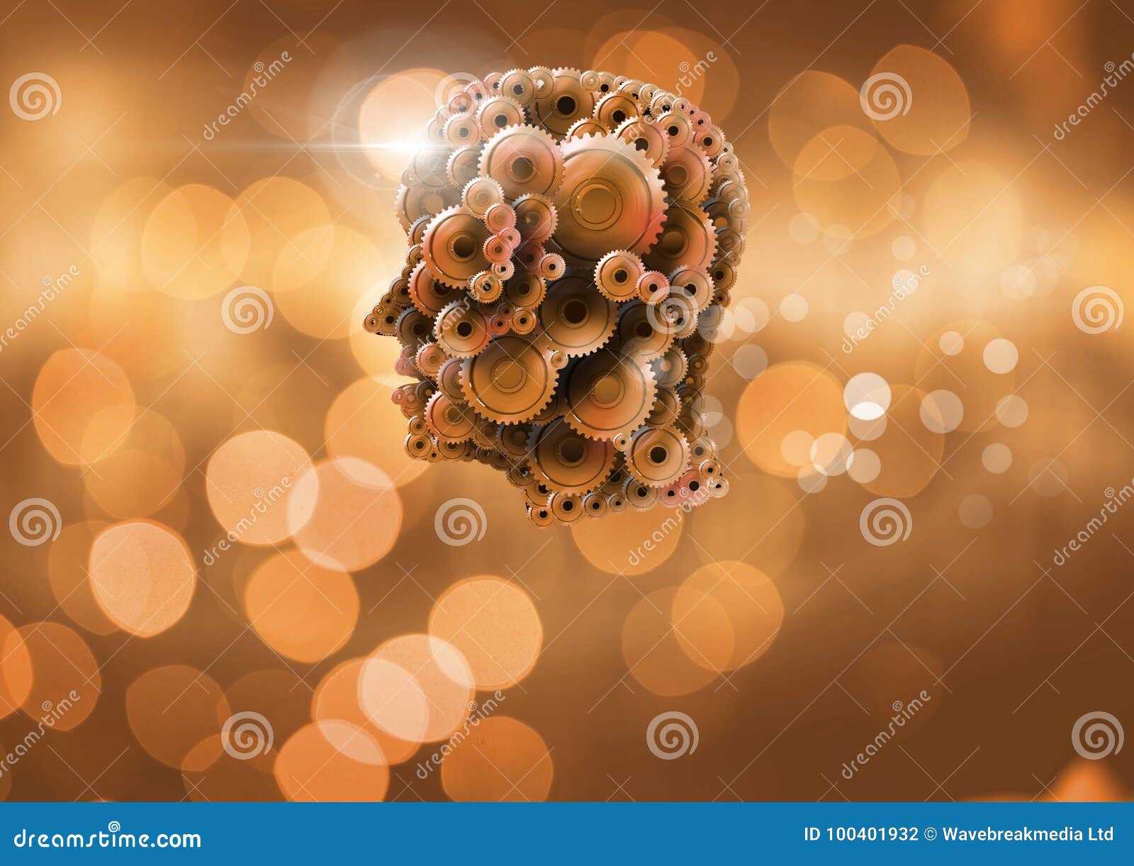 Cog Head Floating with Gold Sparkles Stock Illustration - Illustration ...