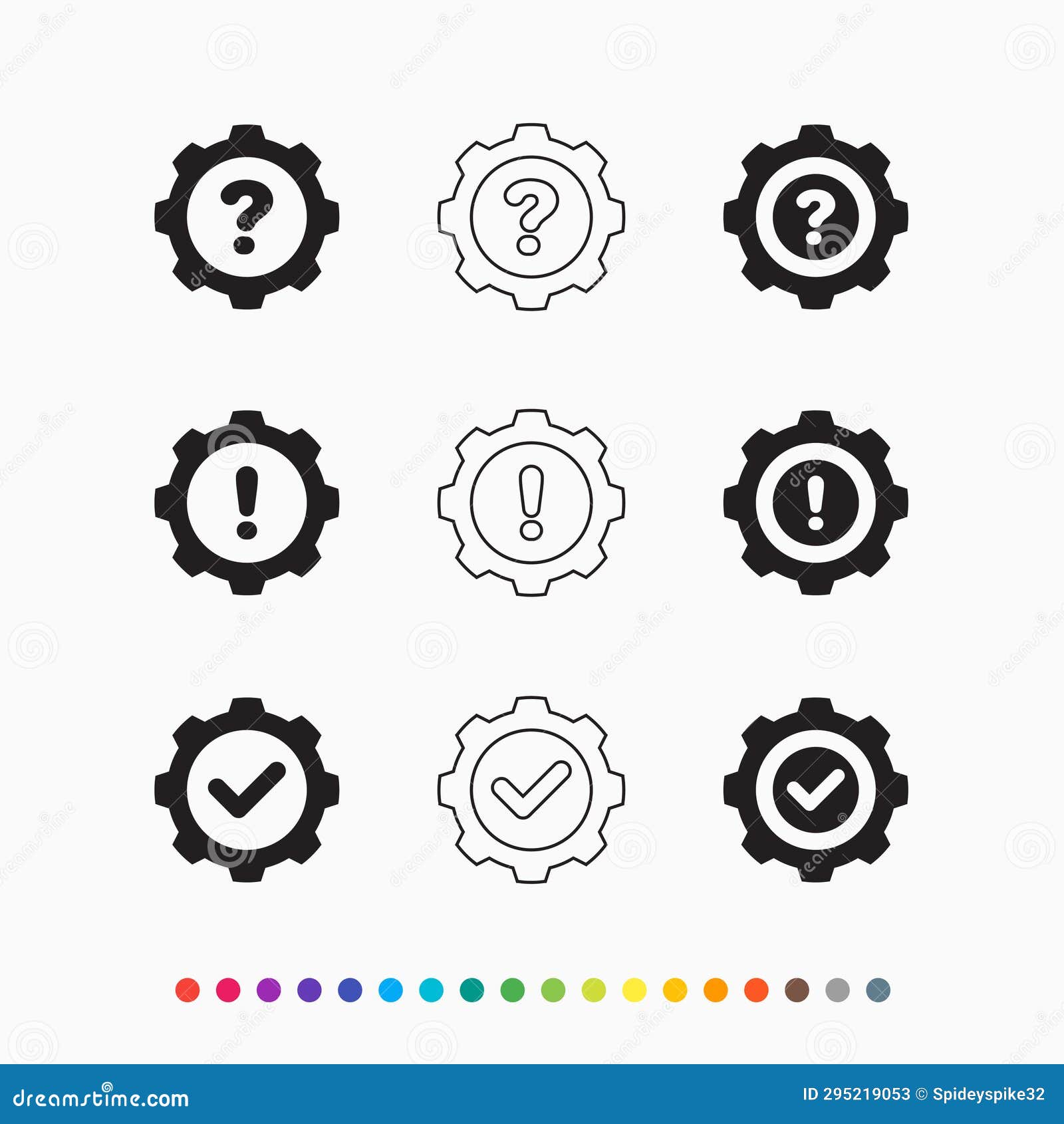 The Cog Symbol with Question, Exclamation and Correct Mark Stock Vector ...