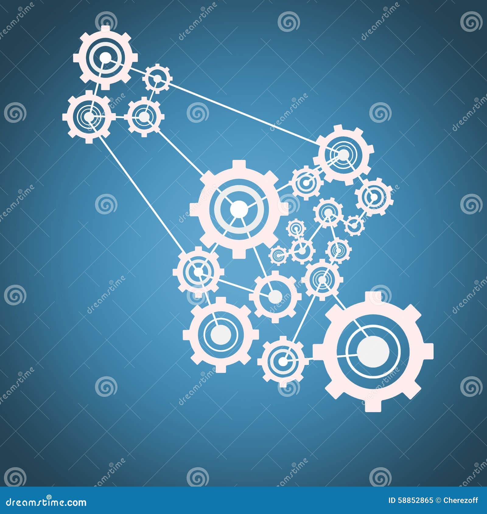 Cog Wheels Connected with Chain on Blue Stock Illustration ...