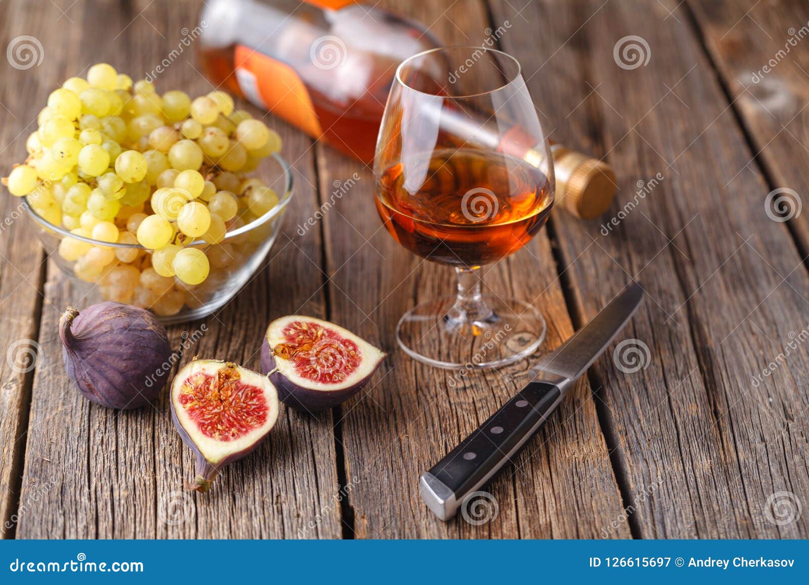 Cognac in Glass, Vintage Wood Background Stock Image - Image of glow ...