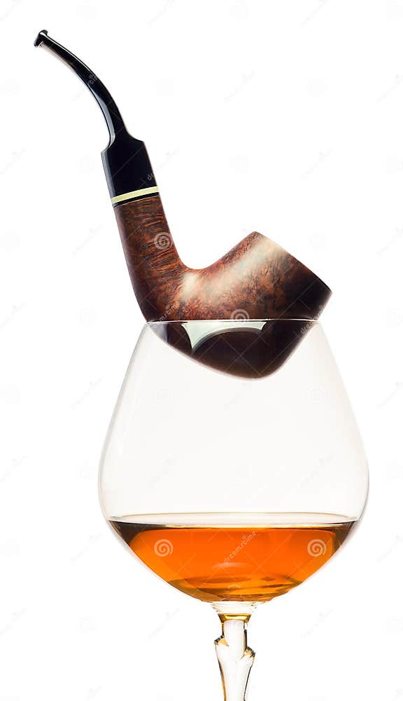 Cognac and Pipe on White Background Stock Image - Image of gold ...
