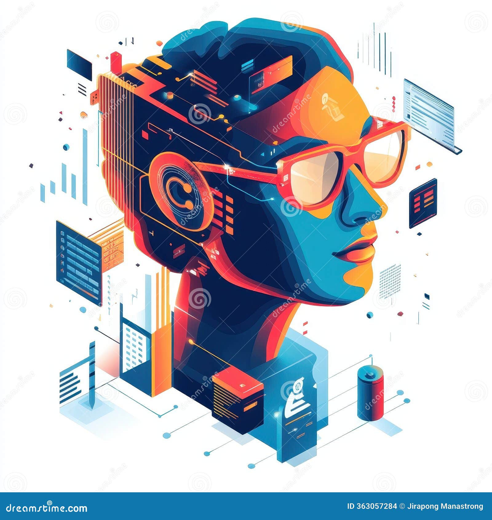 Cognitive AI Banking Systems: a Man with Headphones Engaged in Digital ...