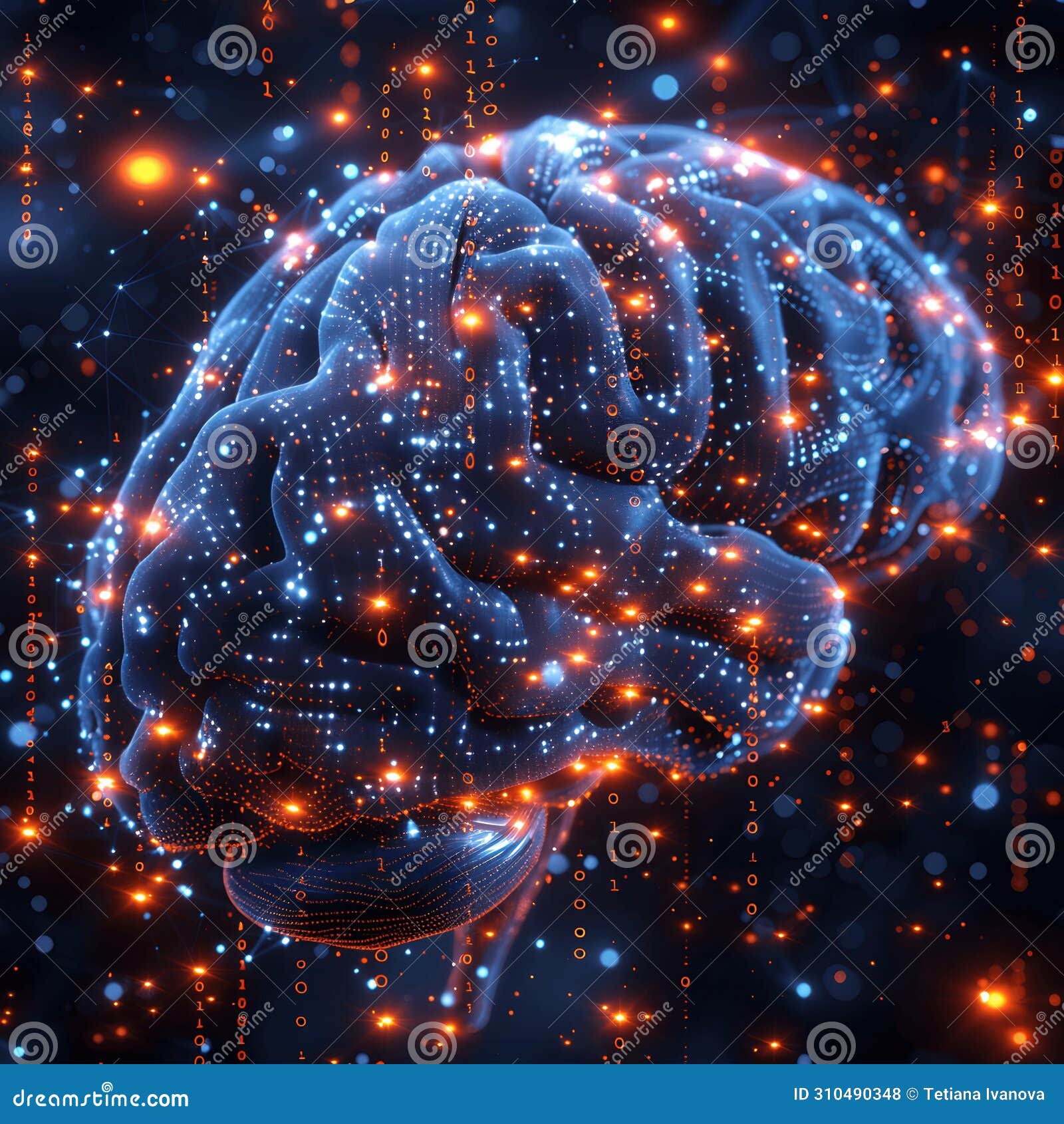 Cognitive Binary Landscape, AI Brain Focus. Stock Illustration ...