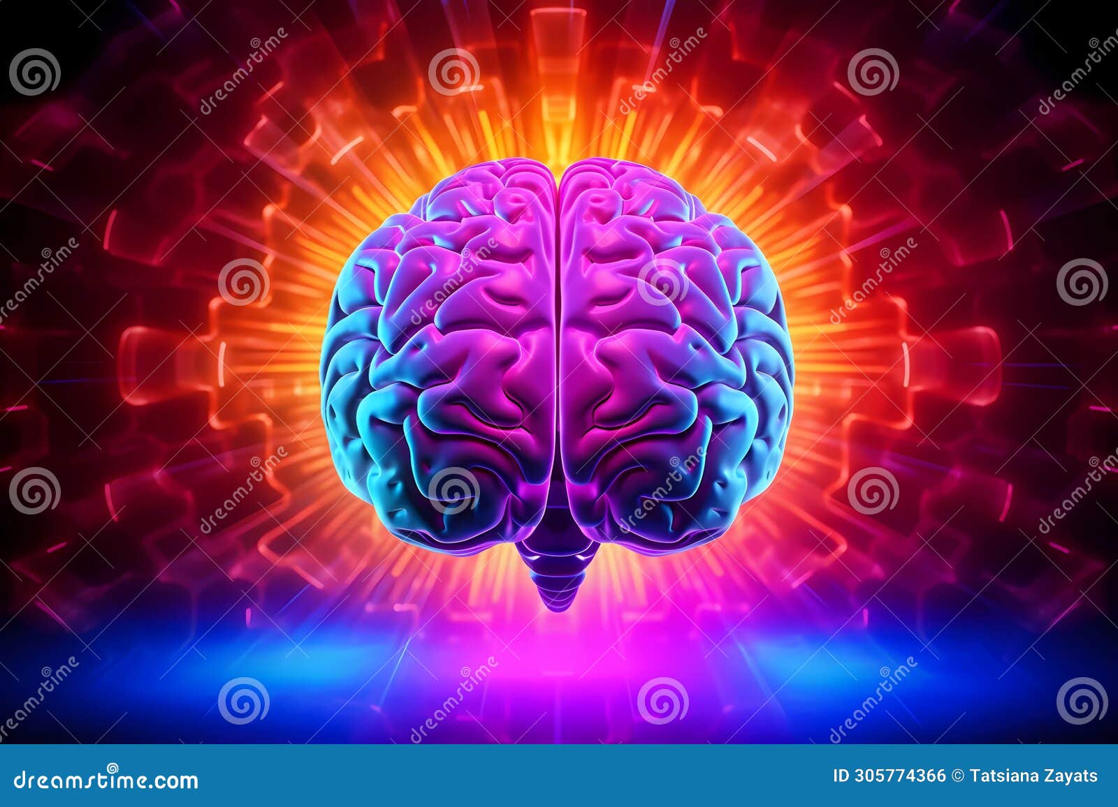 Cognitive Burst. Glowing Human Brain. Dark Neon Background. Artificial ...