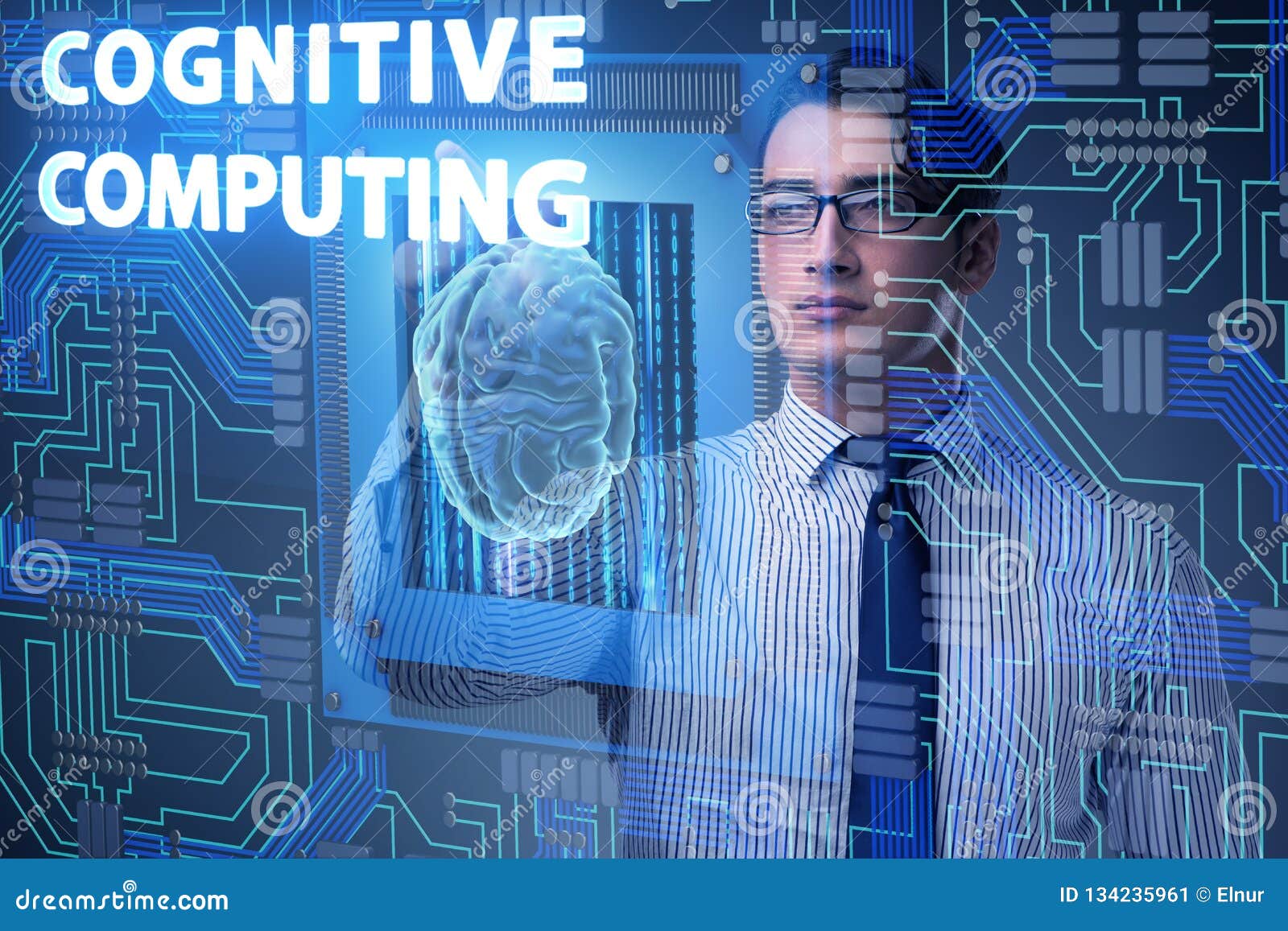 The Cognitive Computing Concept As Modern Technology Stock Illustration ...