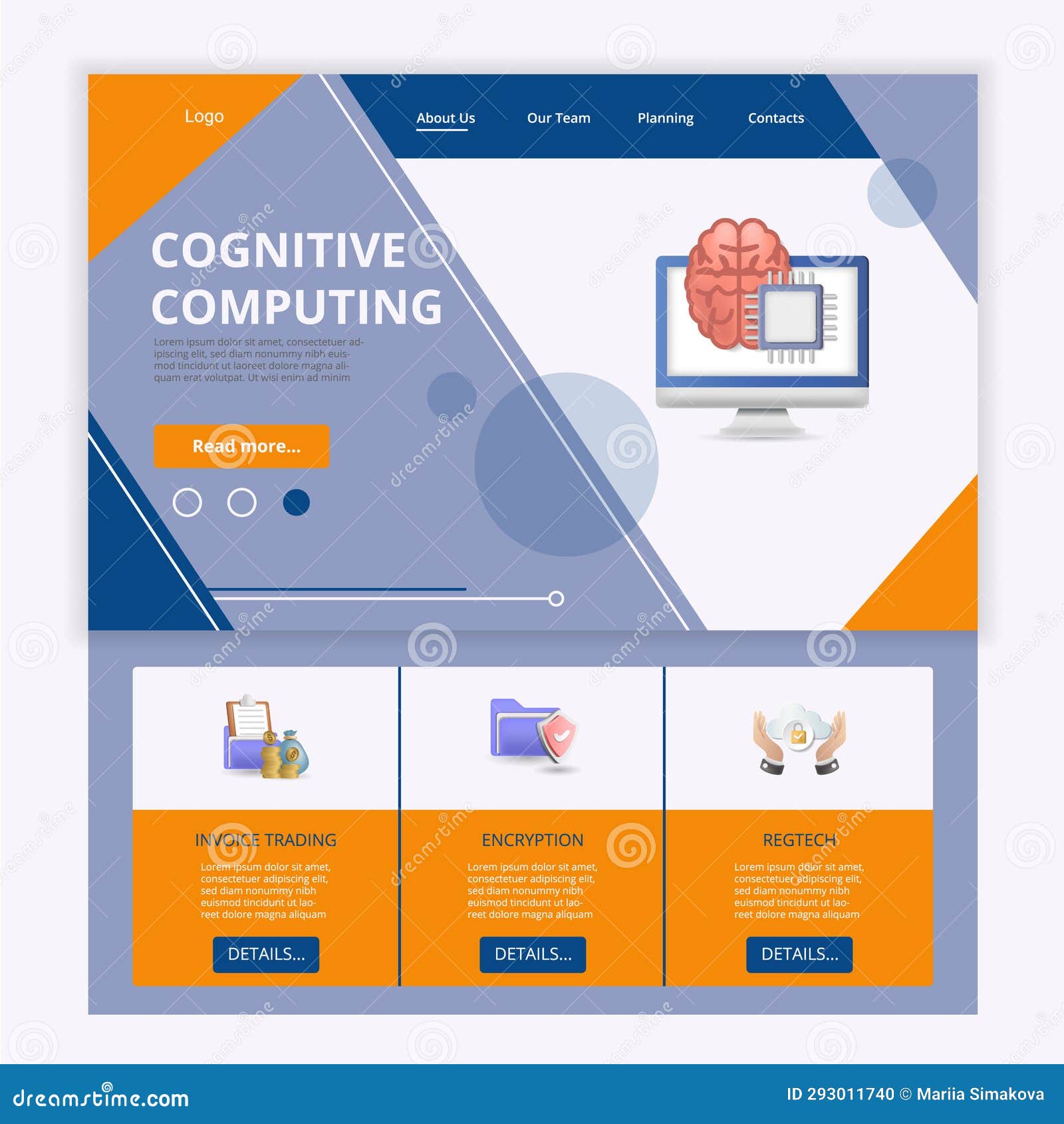 Cognitive Computing Flat Landing Page Website Template. Invoice Trading ...