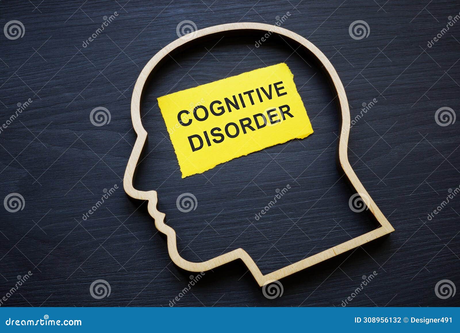 Cognitive Disorder. Wooden Outline of Head and Marking. Stock Photo ...