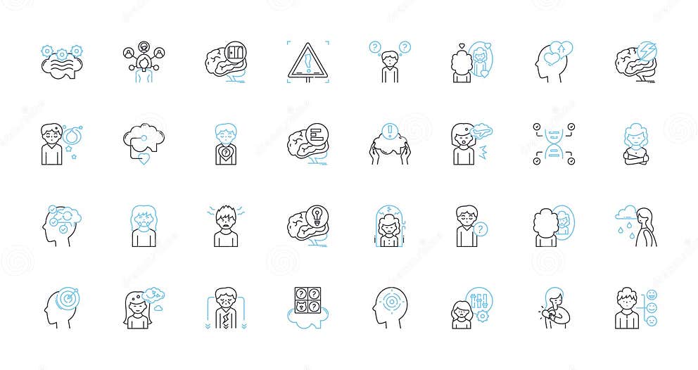 Cognitive Process Linear Icons Set. Perception, Attention, Memory ...