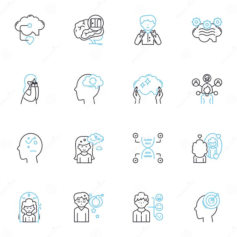 Cognitive Process Linear Icons Set. Perception, Attention, Memory ...