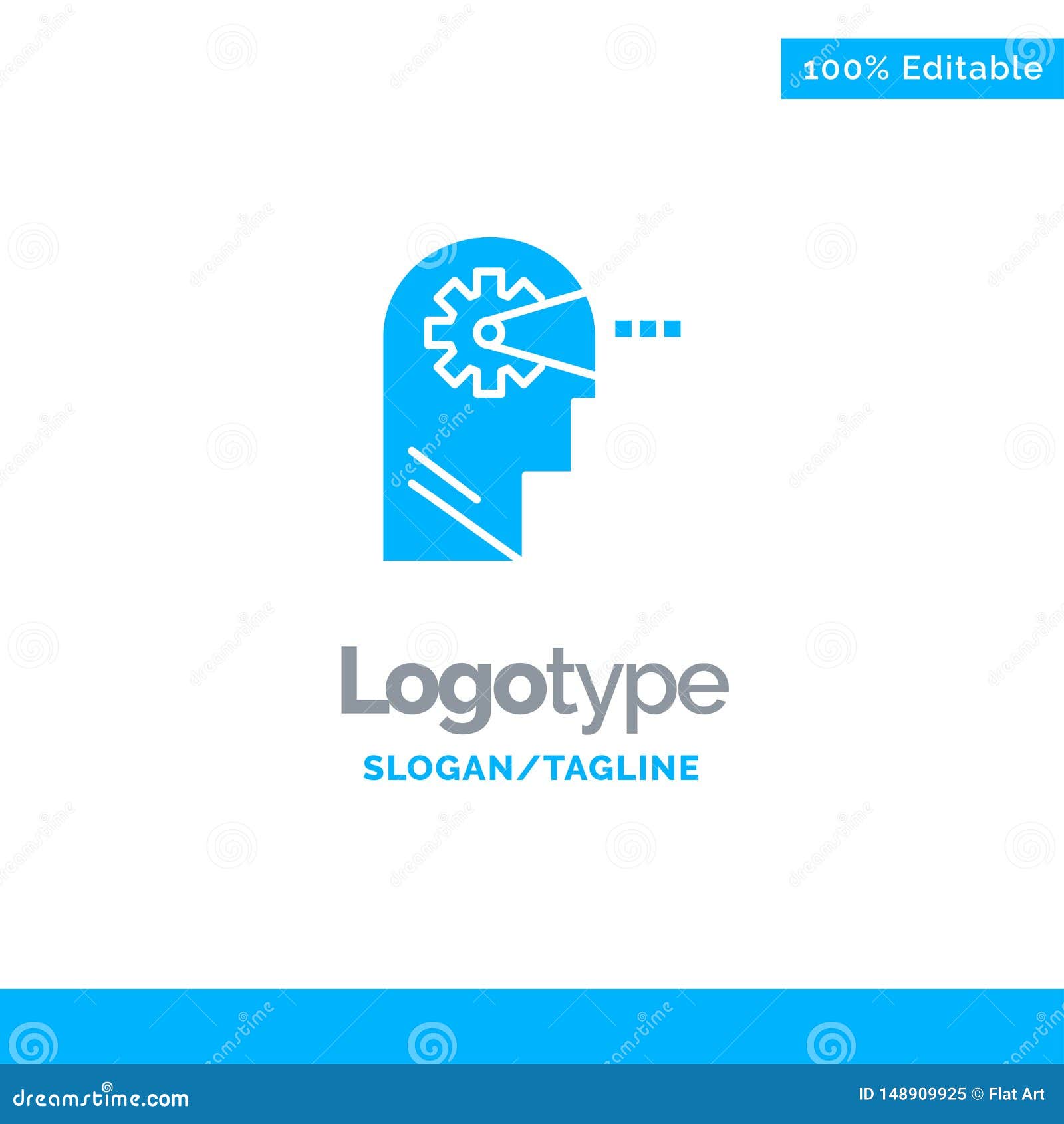 Cognitive, Process, Mind, Head Blue Solid Logo Template. Place for ...